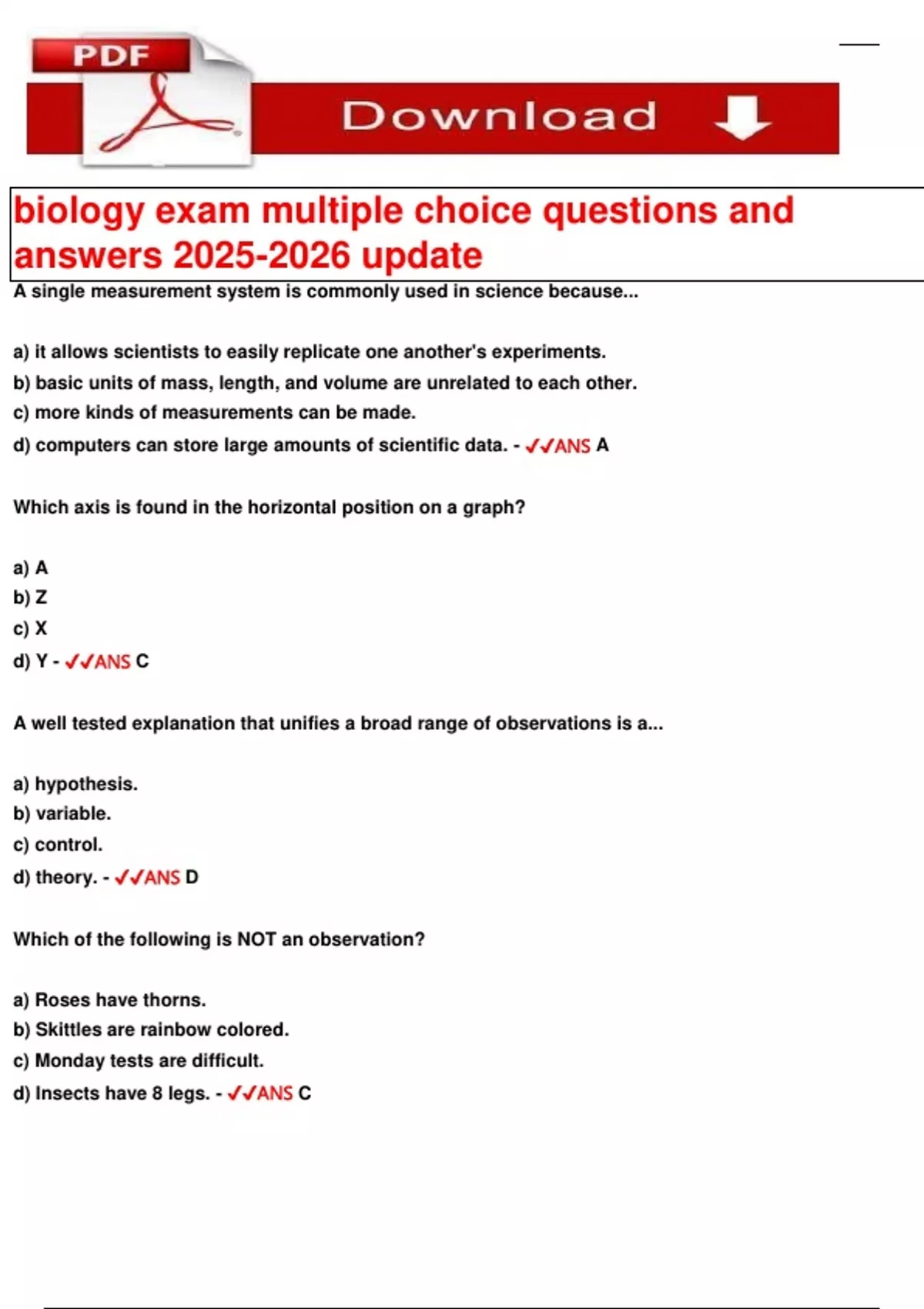 biology exam multiple choice questions and answers update - Biology ...