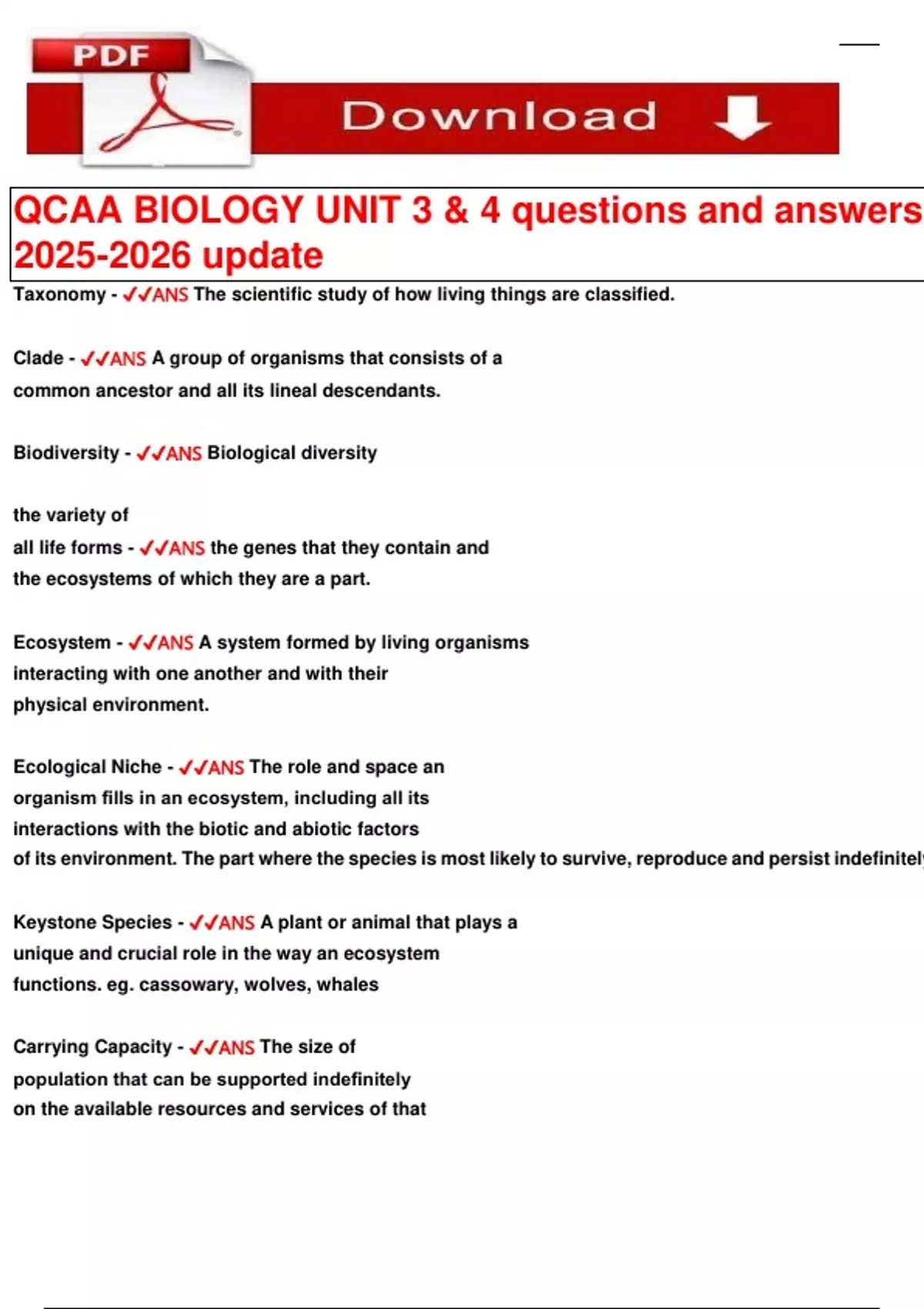 QCAA BIOLOGY UNIT 3 & 4 questions and answers update - QCAA BIOLOGY ...