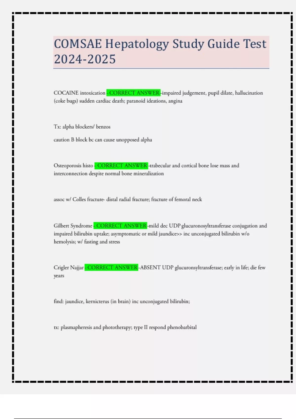 COMSAE Hepatology Study Guide Test - COMSAE Hepatology - Stuvia US