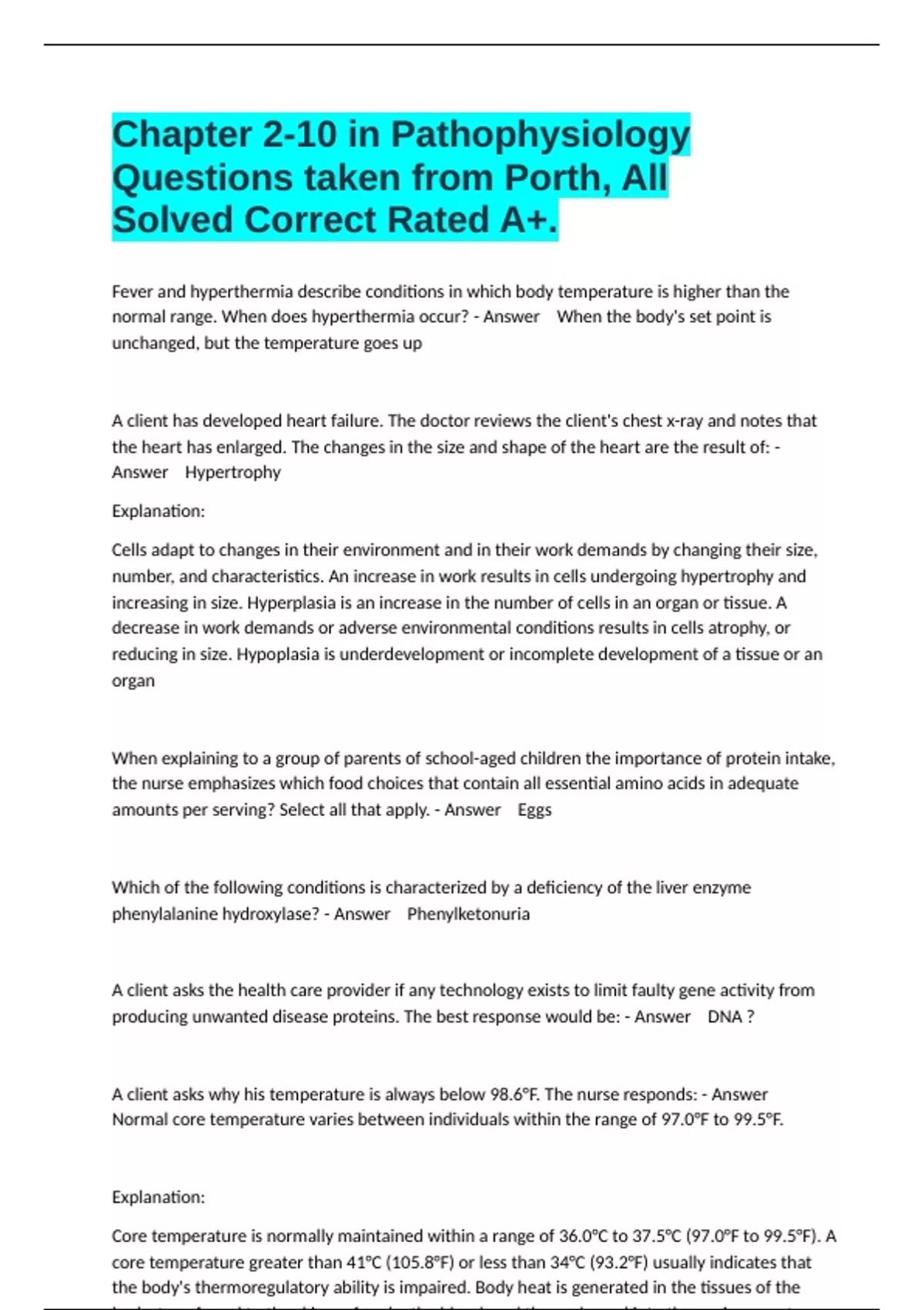 Porth's Pathophysiology: Concepts of Altered Health States Exam Bundle ...