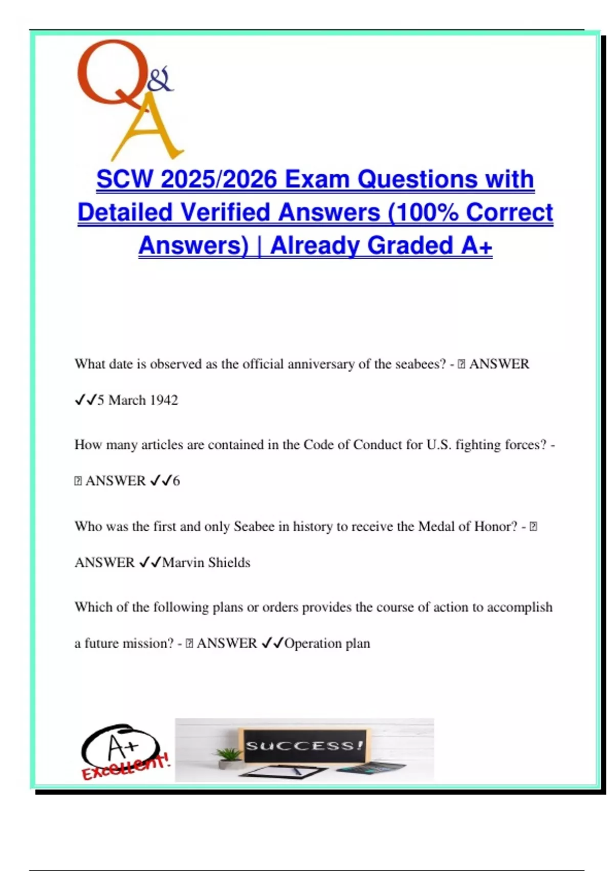 SCW Exam Prep 2025/2026 – 95 Questions with 100% Correct Answers ...