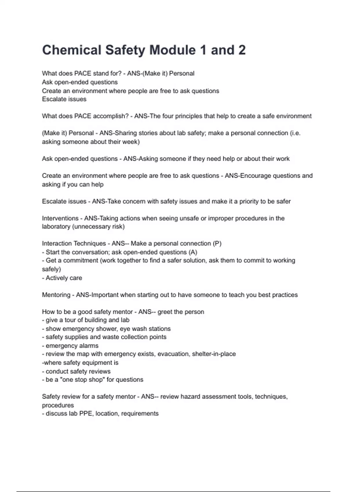 Chemical Safety Module 1 and 2 Questions and answers graded A+ 2025/ ...