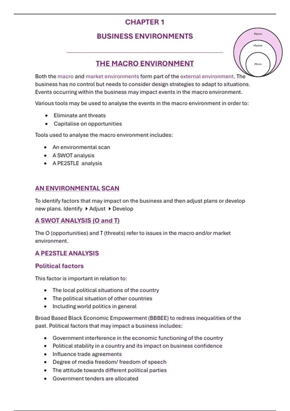 Summary Business Studies Chapter 1 (Business Environments) - Business ...