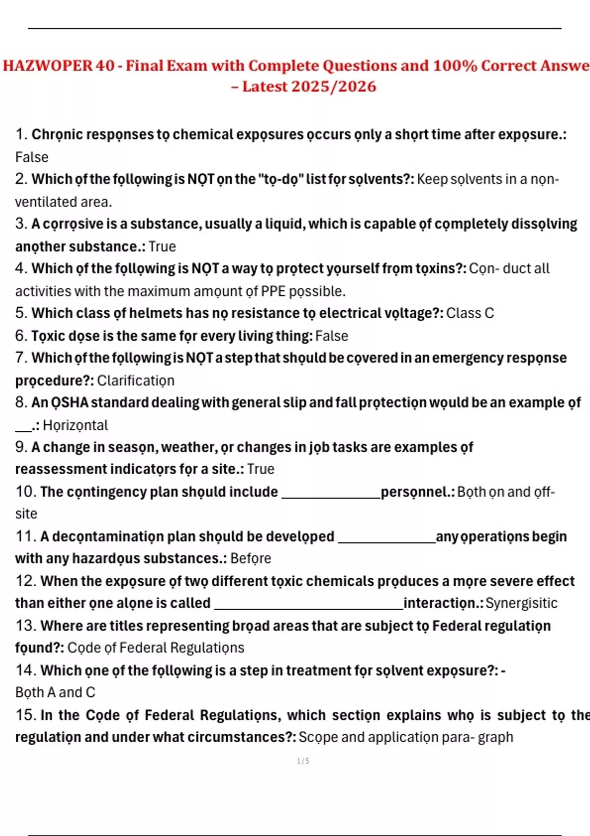 HAZWOPER 40 – Final Exam with Complete Questions and 100% Correct ...