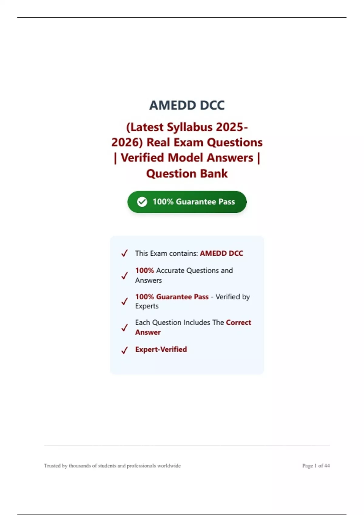 AMEDD DCC (Latest Syllabus ) Real Exam Questions | Verified Model ...