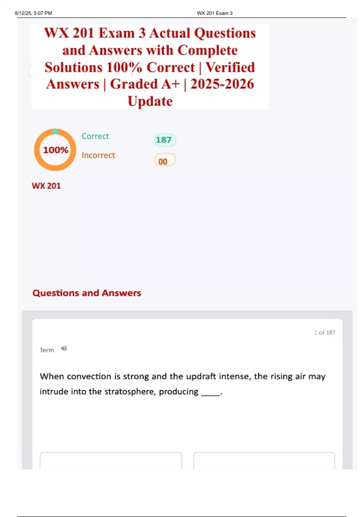 WX 201 Exam 3 Actual Questions and Answers with Complete Solutions 100% Correct | Verified ...