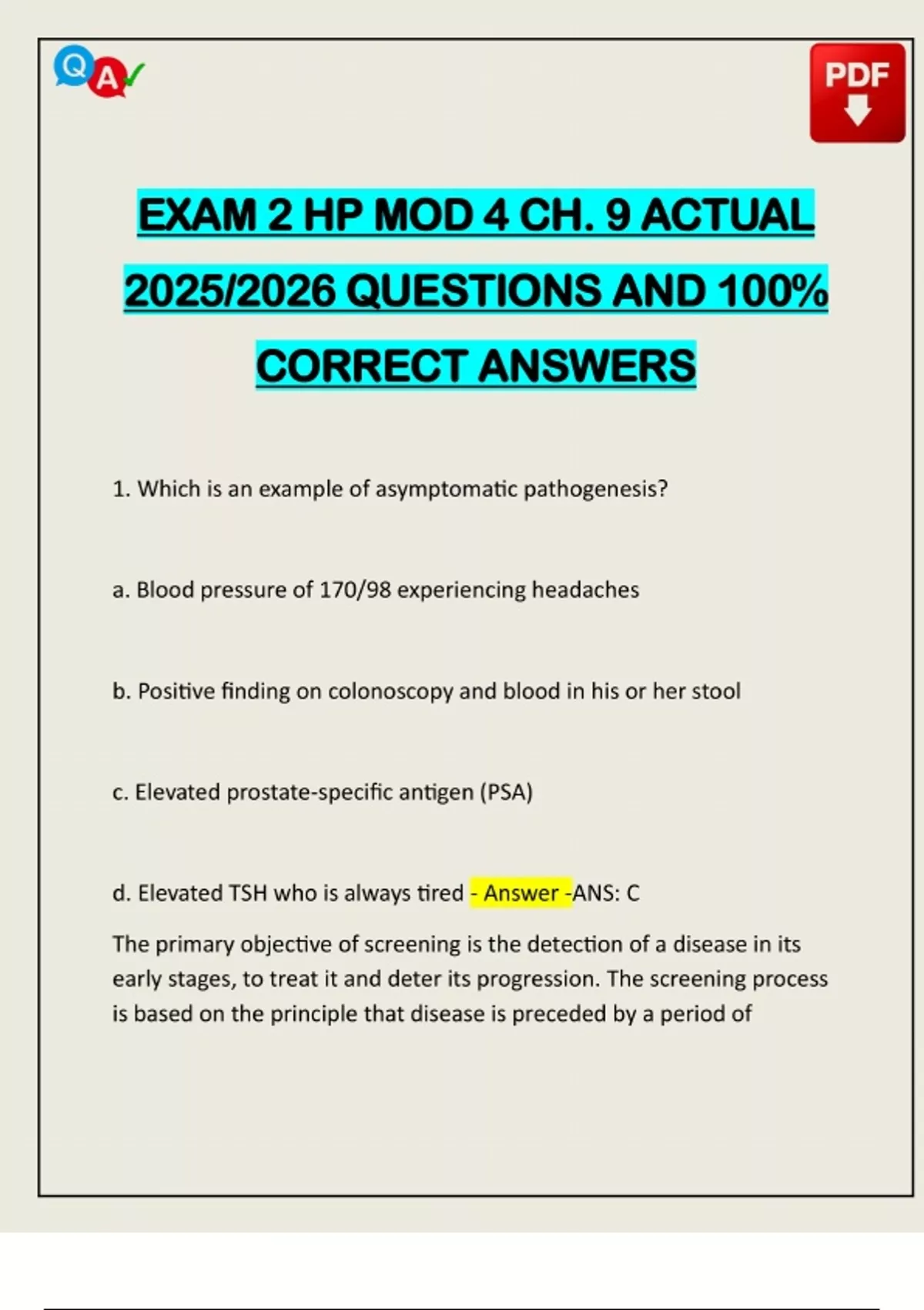 EXAM 2 HP MOD 4 CH. 9 ACTUAL 2025/2026 QUESTIONS AND 100% CORRECT ...