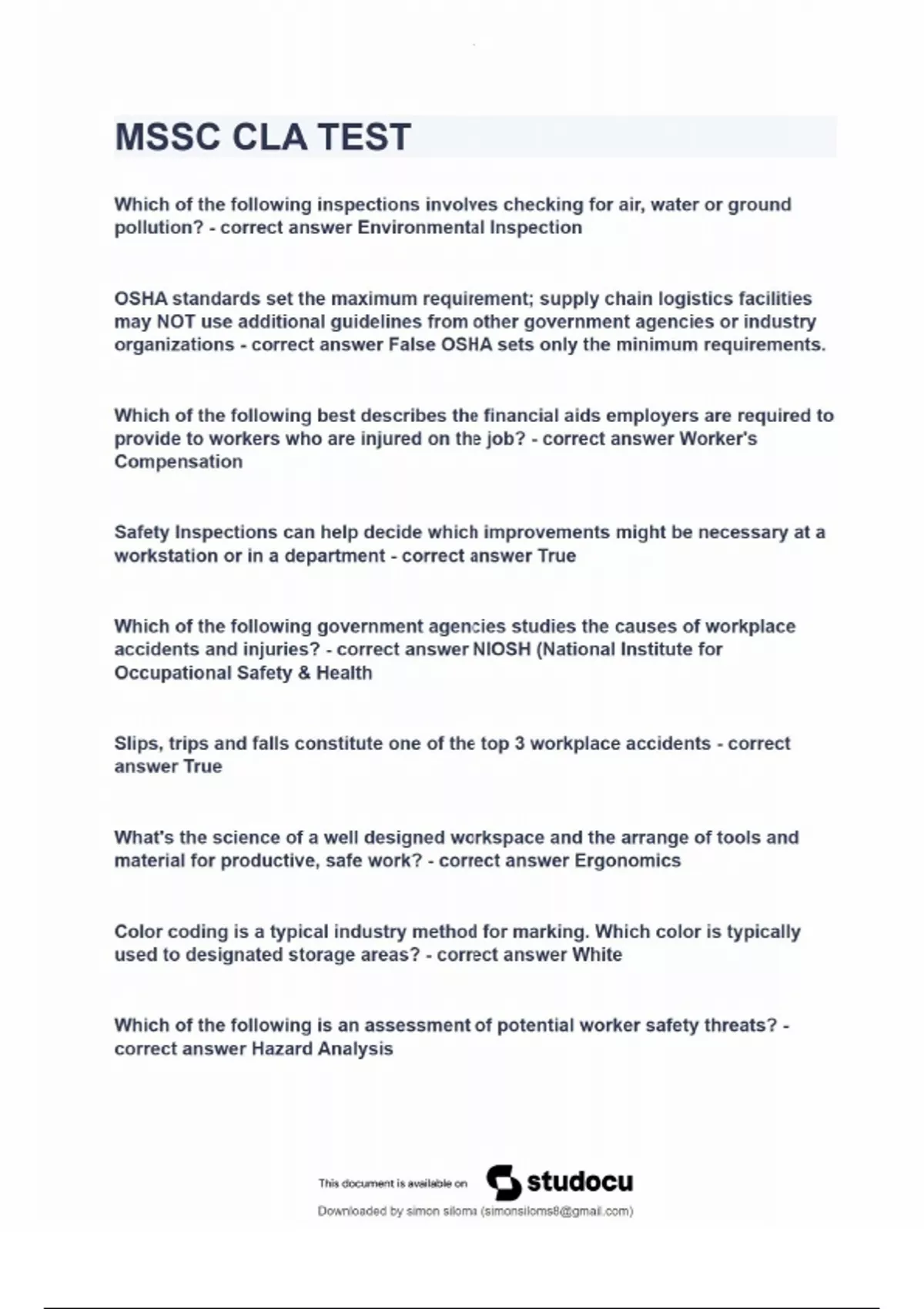 MSSC CLA Exam / Score 100% / 2025 New Version / Key Concepts & Safety Standards Overview - MSSC ...