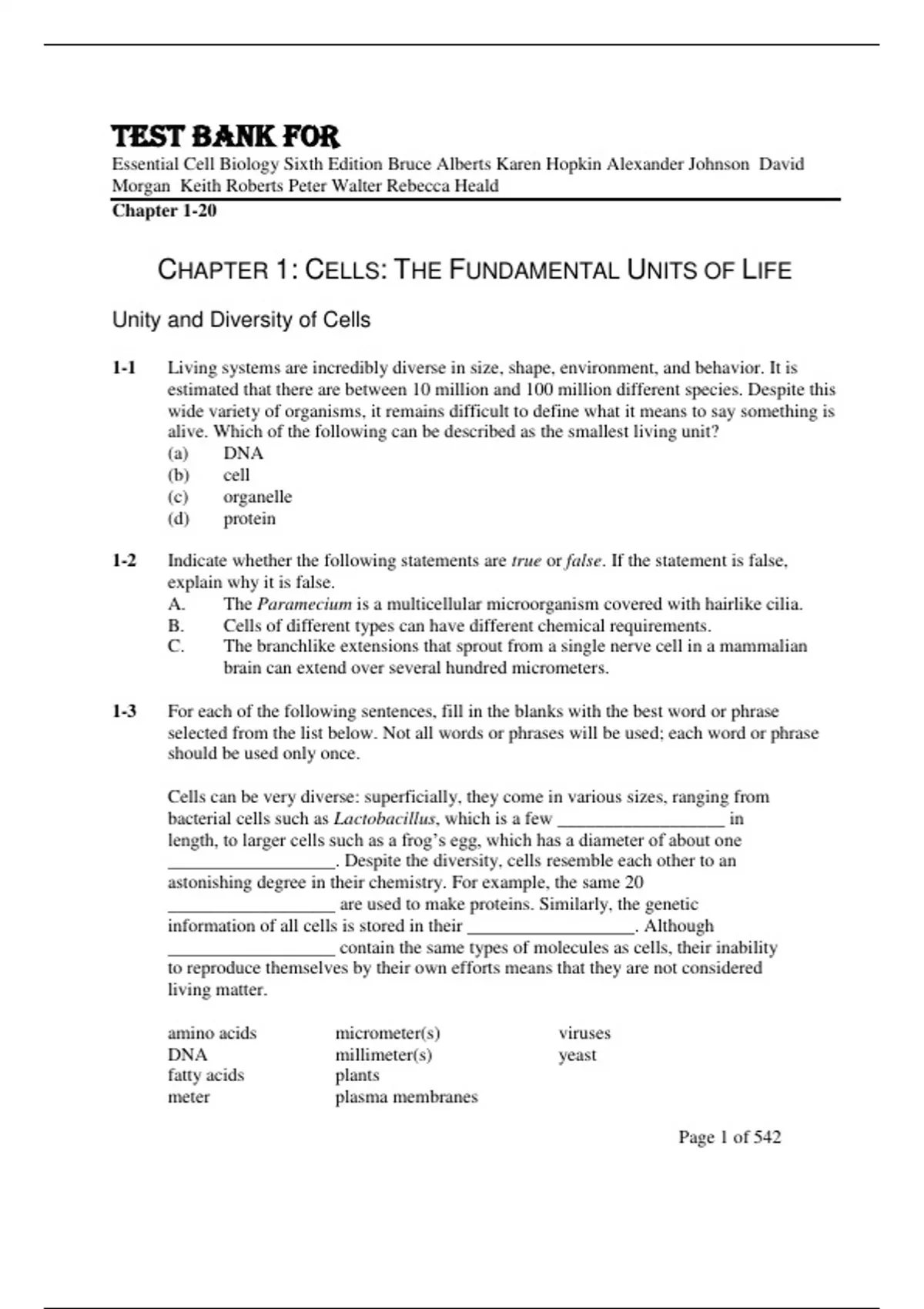Test Bank For Essential Cell Biology Sixth Edition Bruce Alberts Karen ...