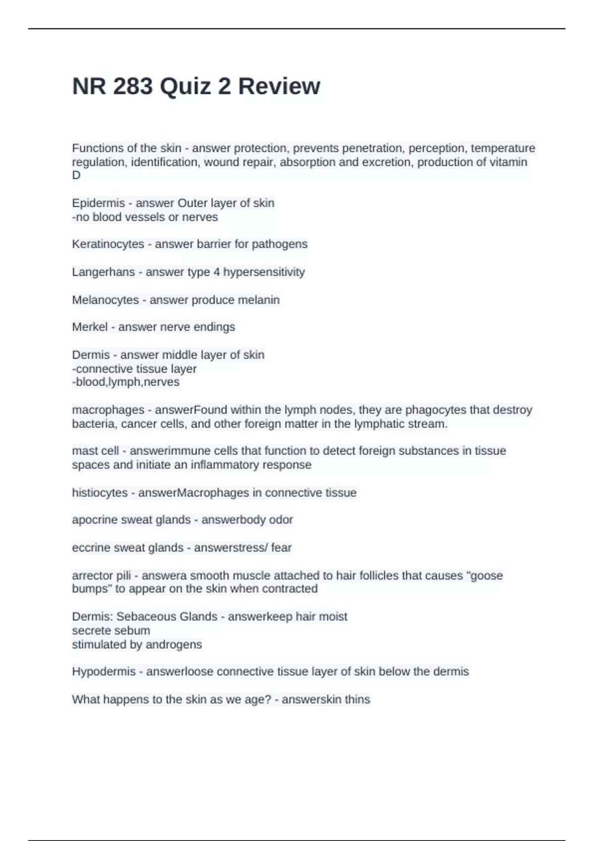 NR 283 Quiz 2 Review Questions with Correct Answers - NR 283|NR283 - Stuvia US