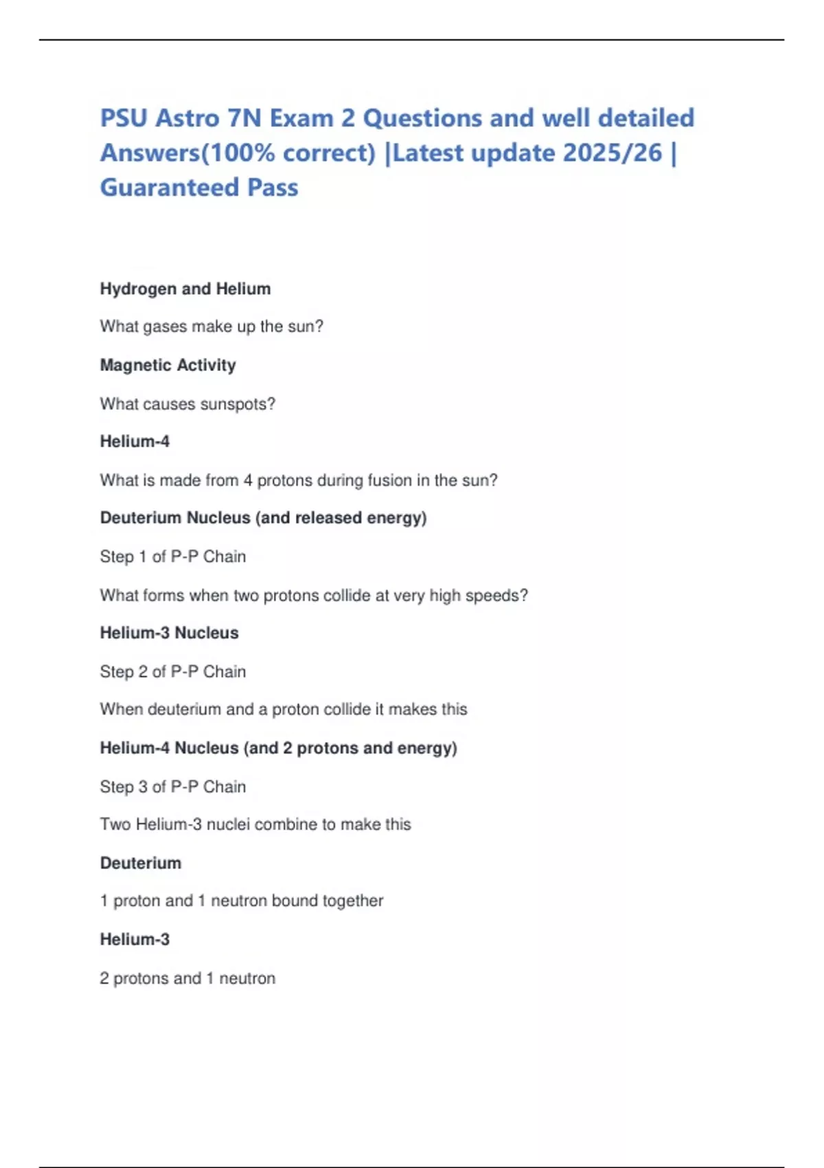 PSU Astro 7N Exam 2 Questions and well detailed Answers(100% correct ...