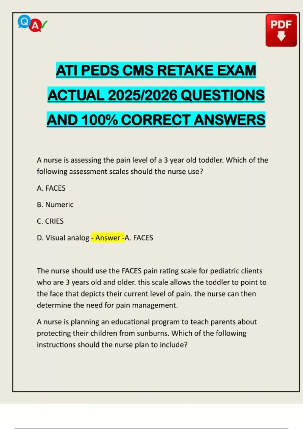 ATI PEDS CMS RETAKE EXAM ACTUAL 2025/2026 QUESTIONS AND 100% CORRECT ...