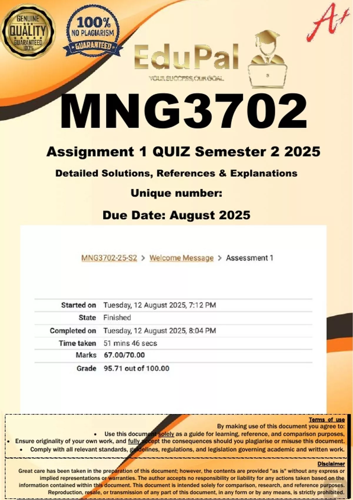 MNG3702 Assignment 1 (COMPLETE ANSWERS) Semester 2 2025 - DUE August ...