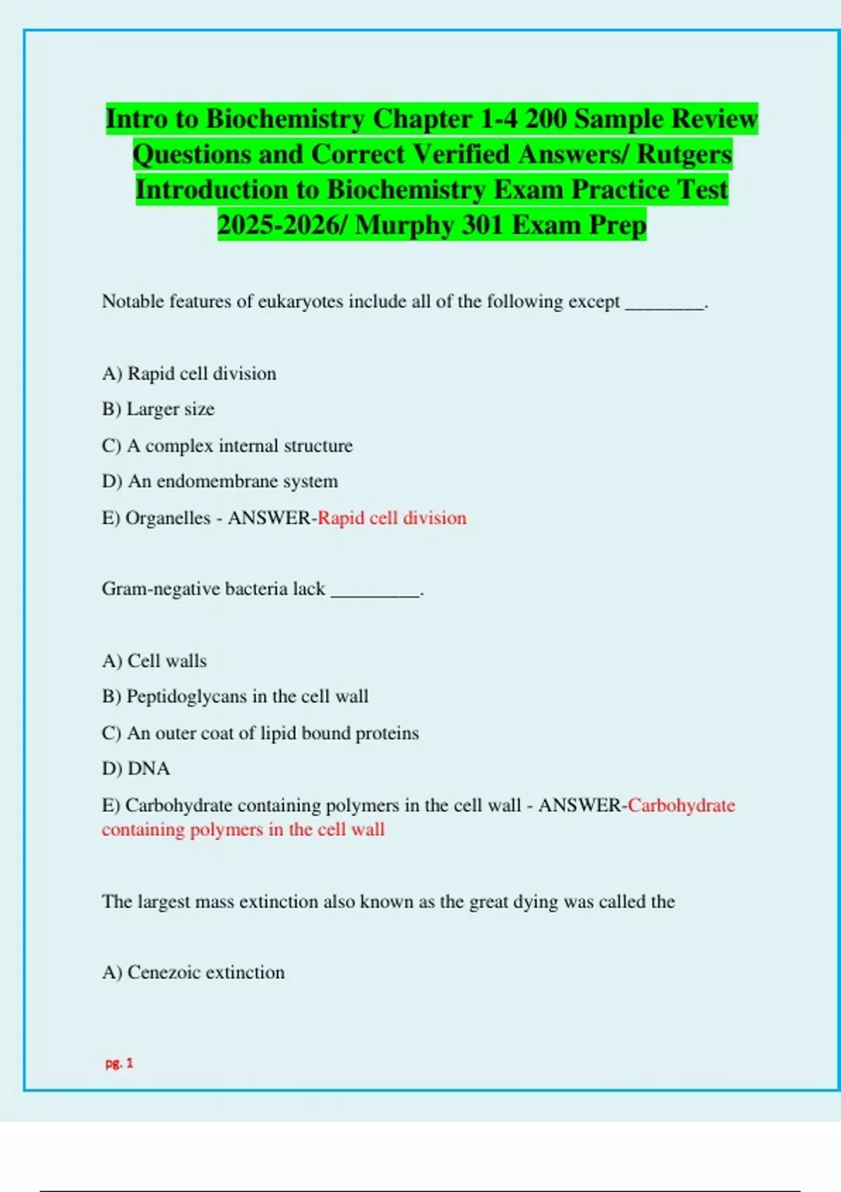 Intro to Biochemistry Chapter 1-4 200 Sample Review Questions and ...