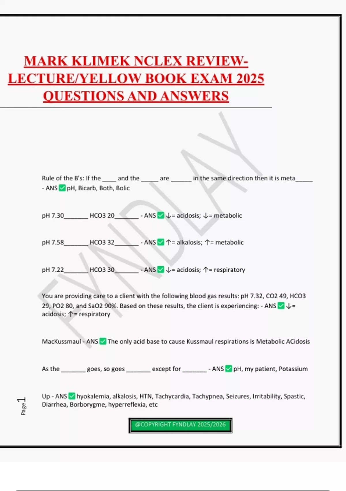 MARK KLIMEK NCLEX REVIEW- LECTURE/YELLOW BOOK EXAM 2025 QUESTIONS AND ANSWERS - NCLEX - Stuvia US