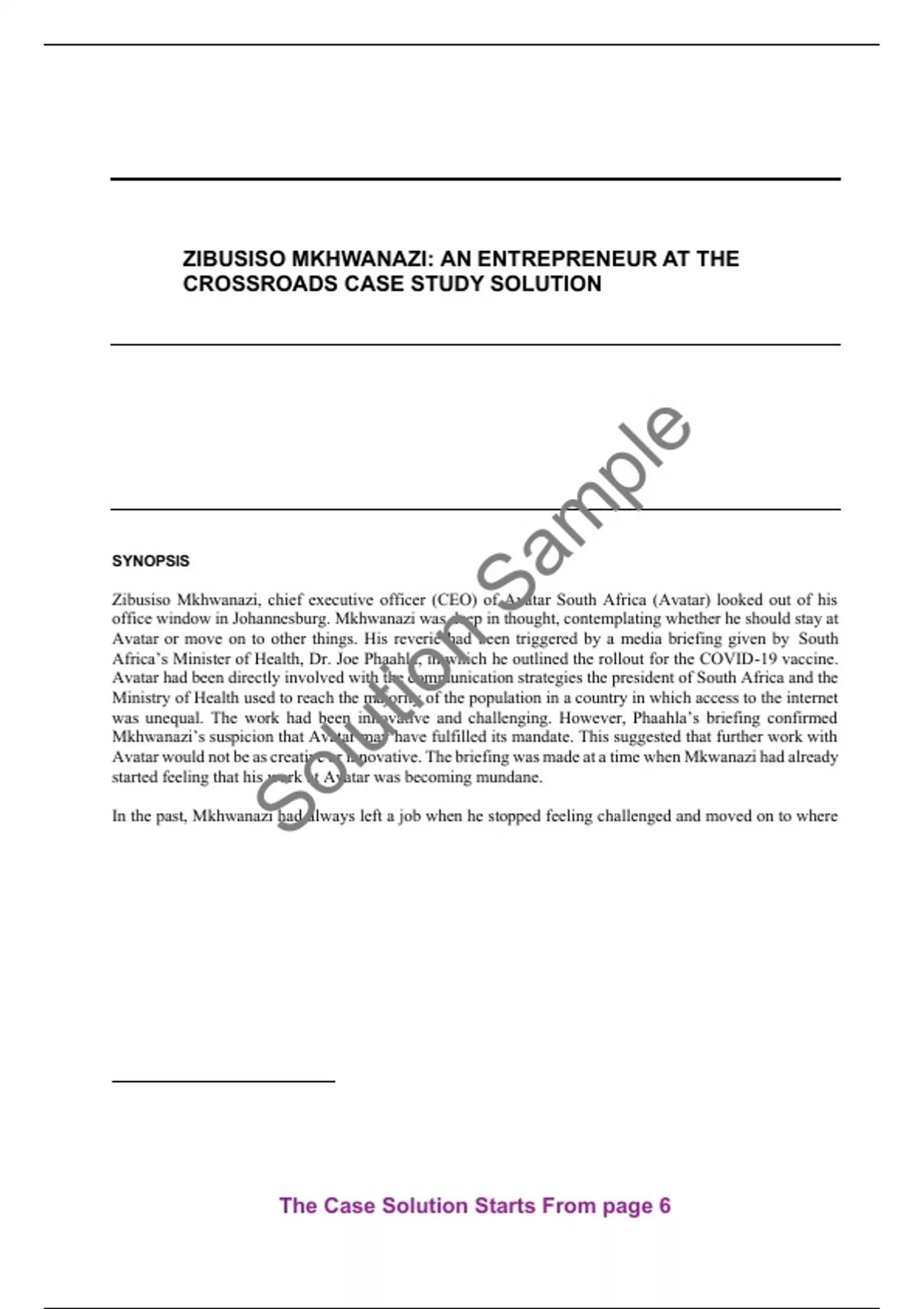 Case Solution for Zibusiso Mkhwanazi A Serial Entrepreneur at a ...
