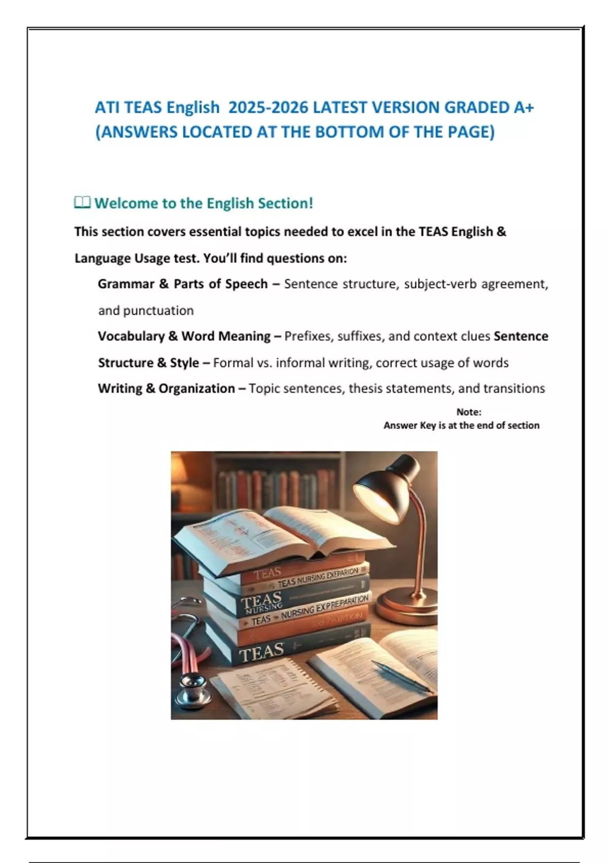 ATI TEAS English LATEST VERSION GRADED A+ (ANSWERS LOCATED AT THE ...