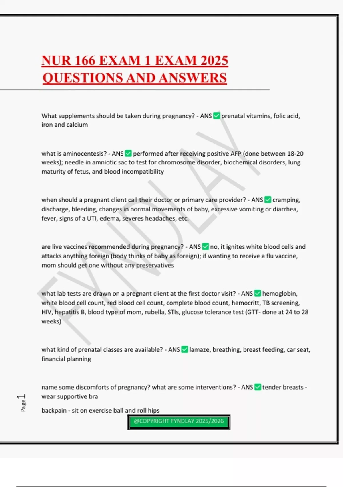 NUR 166 EXAM 1 EXAM 2025 QUESTIONS AND ANSWERS - NUR 166 - Stuvia US
