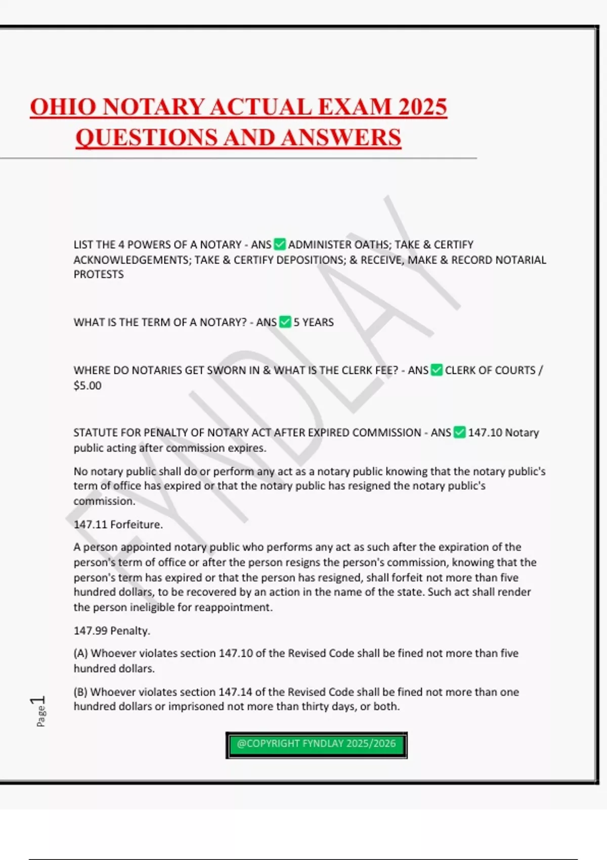 OHIO NOTARY ACTUAL EXAM 2025 QUESTIONS AND ANSWERS - Ohio notary ...