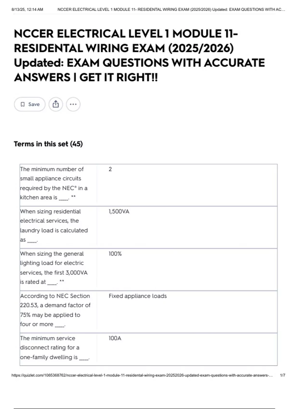 NCCER ELECTRICAL LEVEL 1 MODULE 11- RESIDENTAL WIRING EXAM (2025/2026 ...