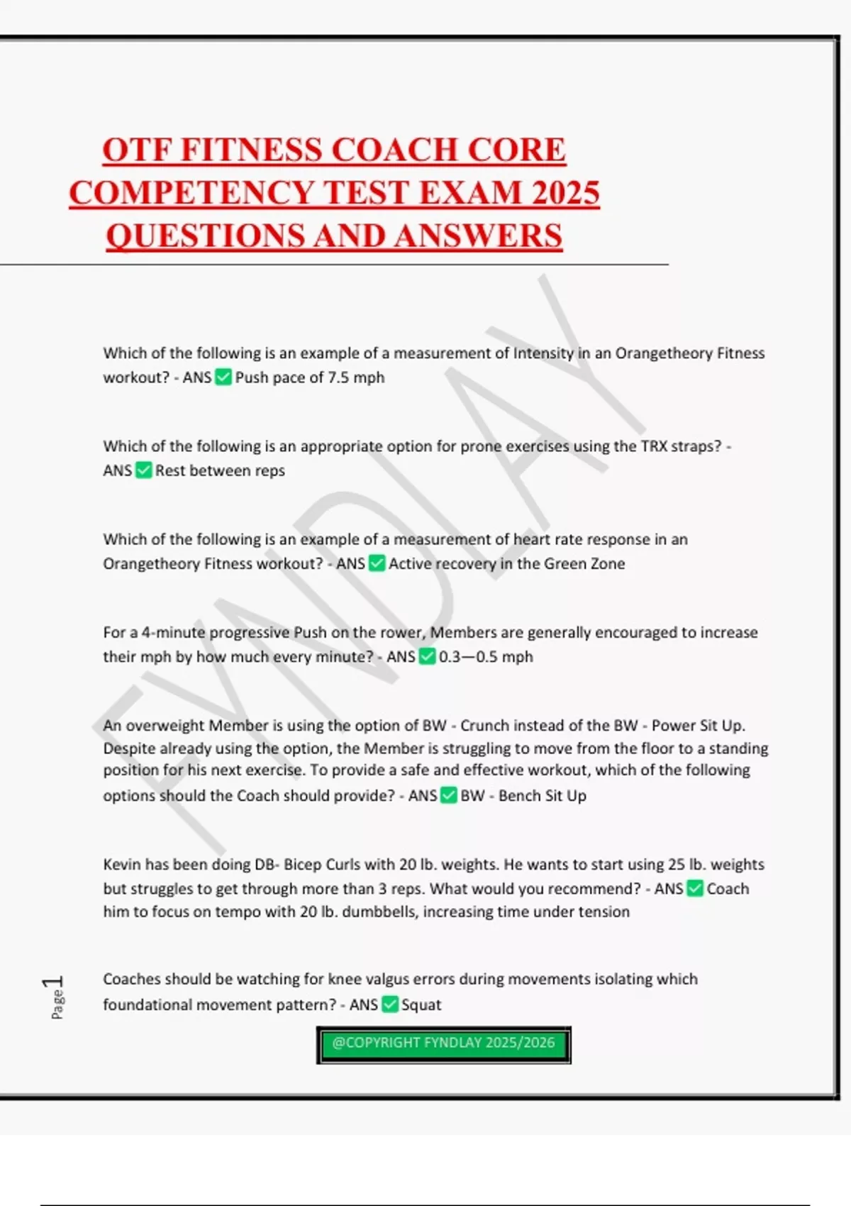 OTF FITNESS COACH CORE COMPETENCY TEST EXAM 2025 QUESTIONS AND ANSWERS ...