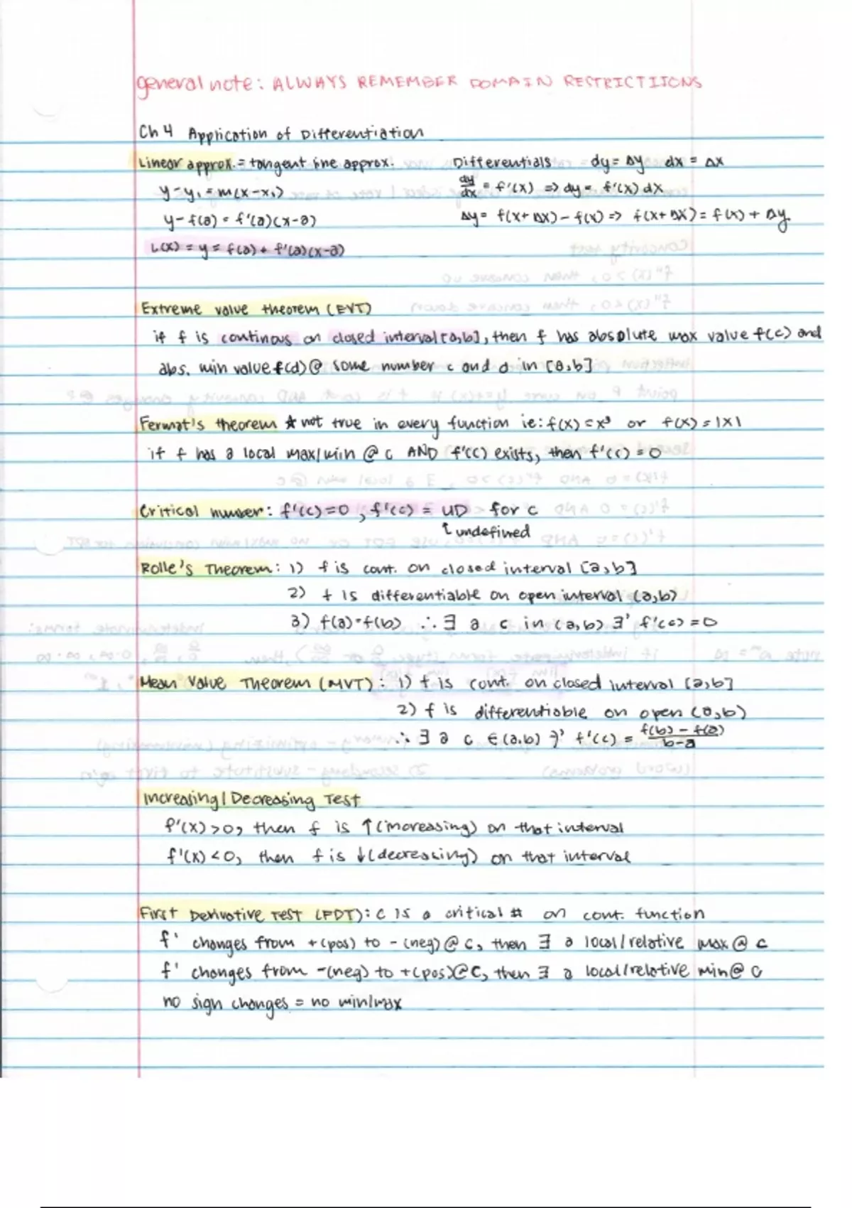 AP Calculus AB/BC - Application of Differentiation Summary - AP ...