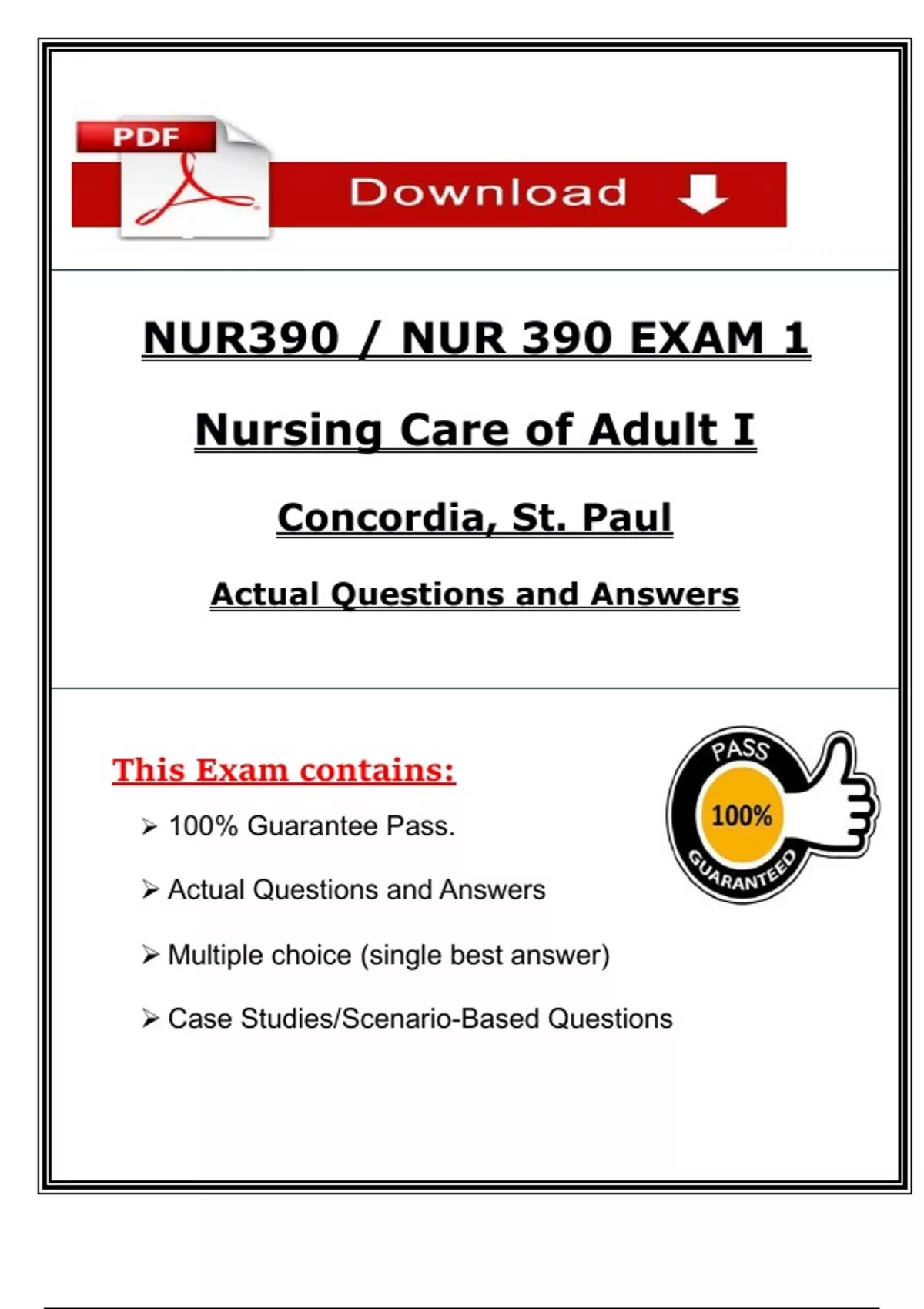 NUR 390 Exam 1 – Nursing Care of Adult I – 2025 Actual Questions and ...