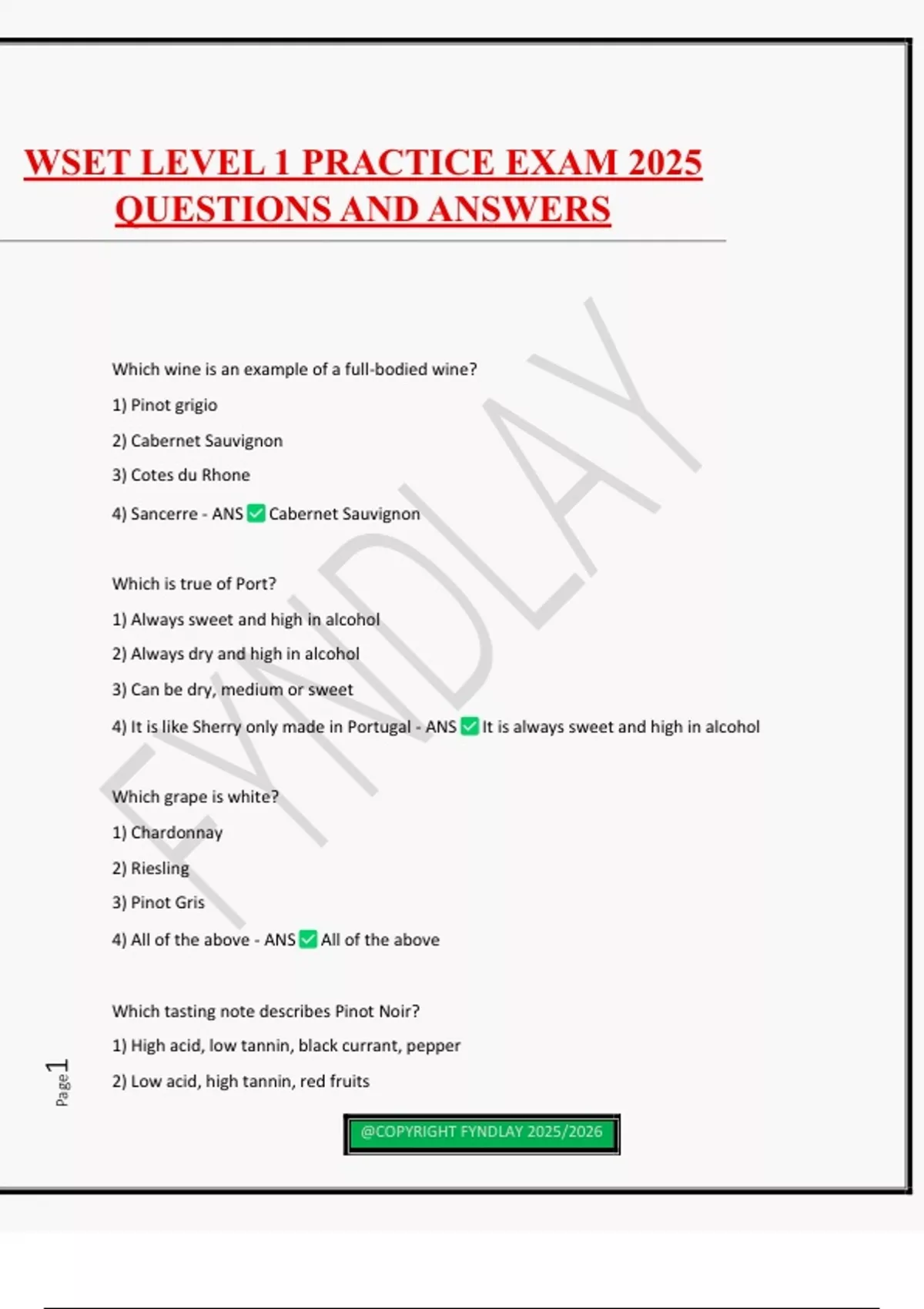 WSET LEVEL 1 PRACTICE EXAM 2025 QUESTIONS AND ANSWERS - WSET level 1 ...
