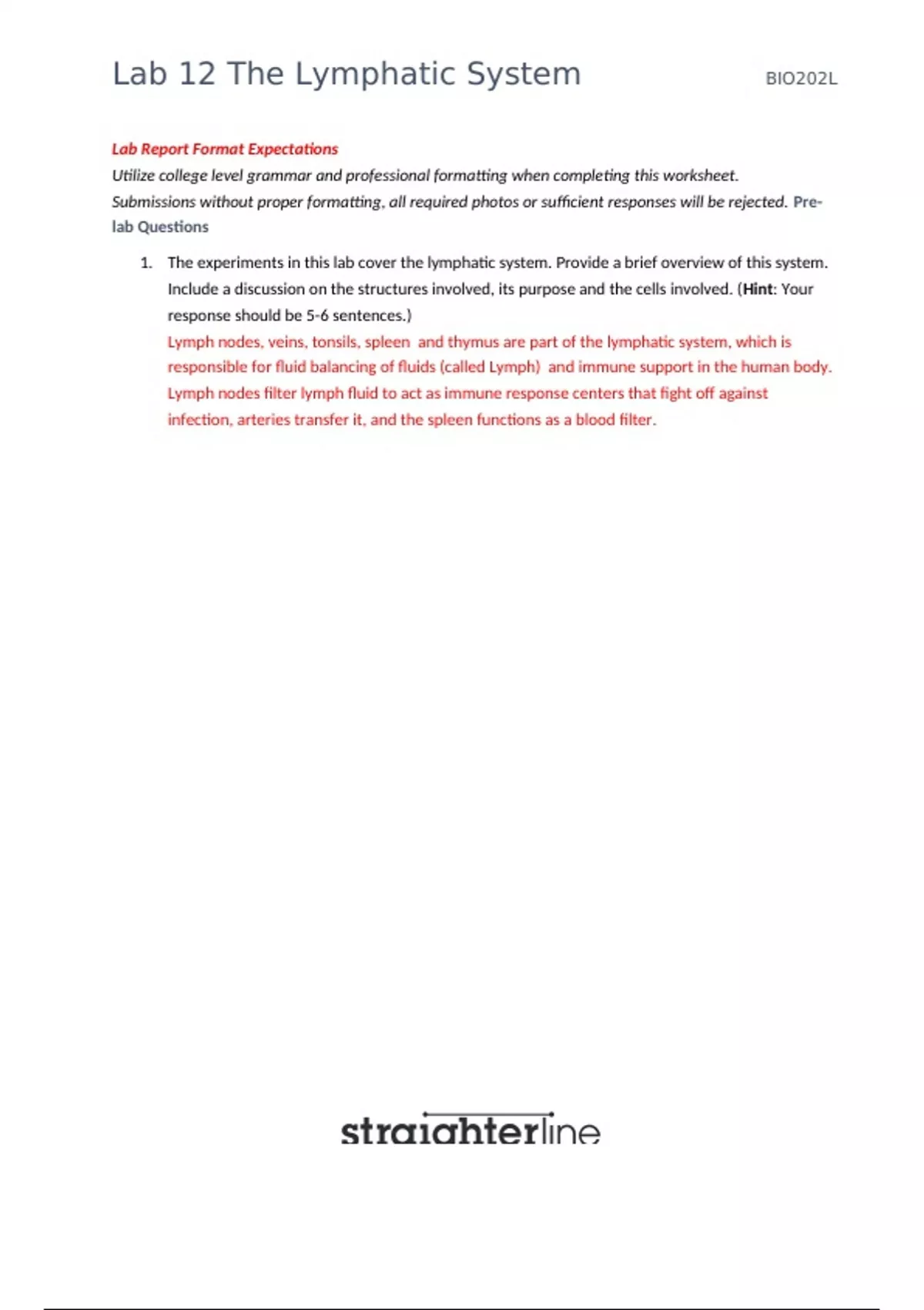 BIO202 Lab 12 The Lymphatic System Comprehensive Review Updated 2025/ ...