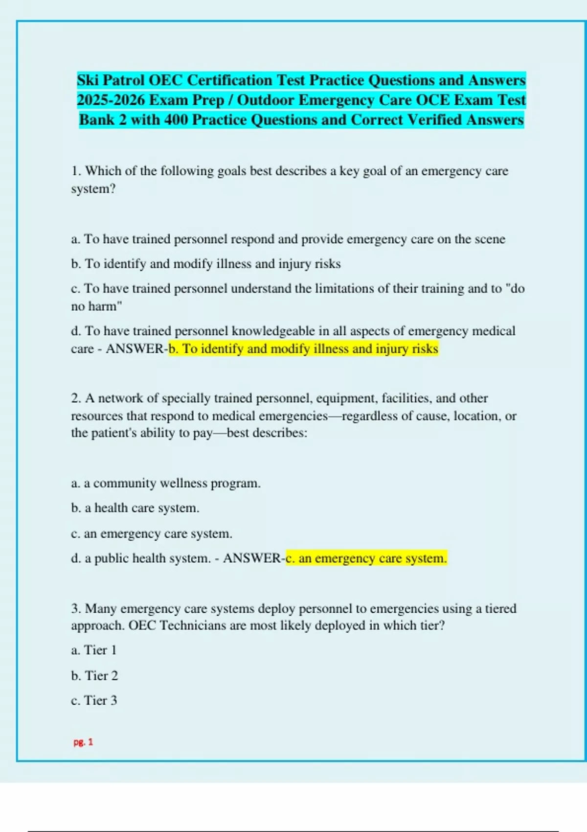 Ski Patrol OEC Certification Test Practice Questions and Answers Exam ...