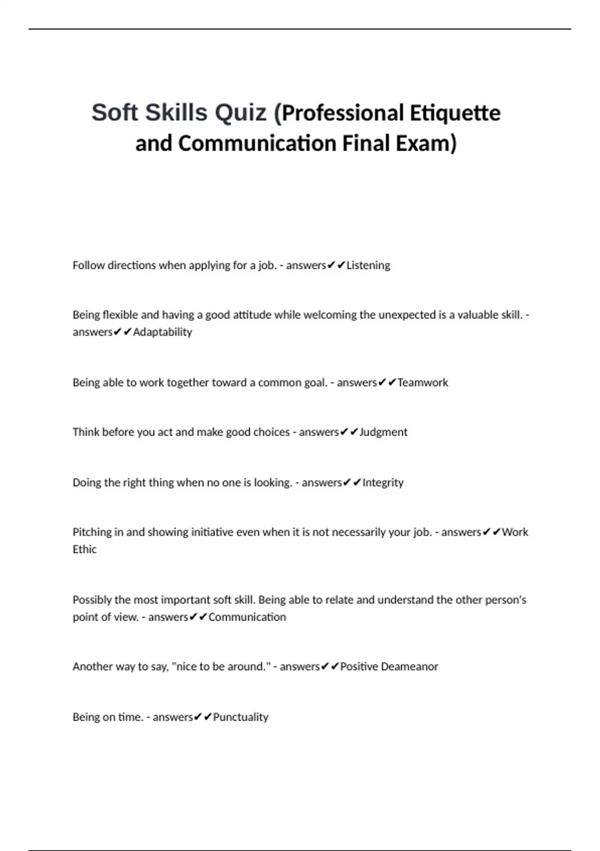 Soft Skills Quiz (Professional Etiquette and Communication Final Exam ...