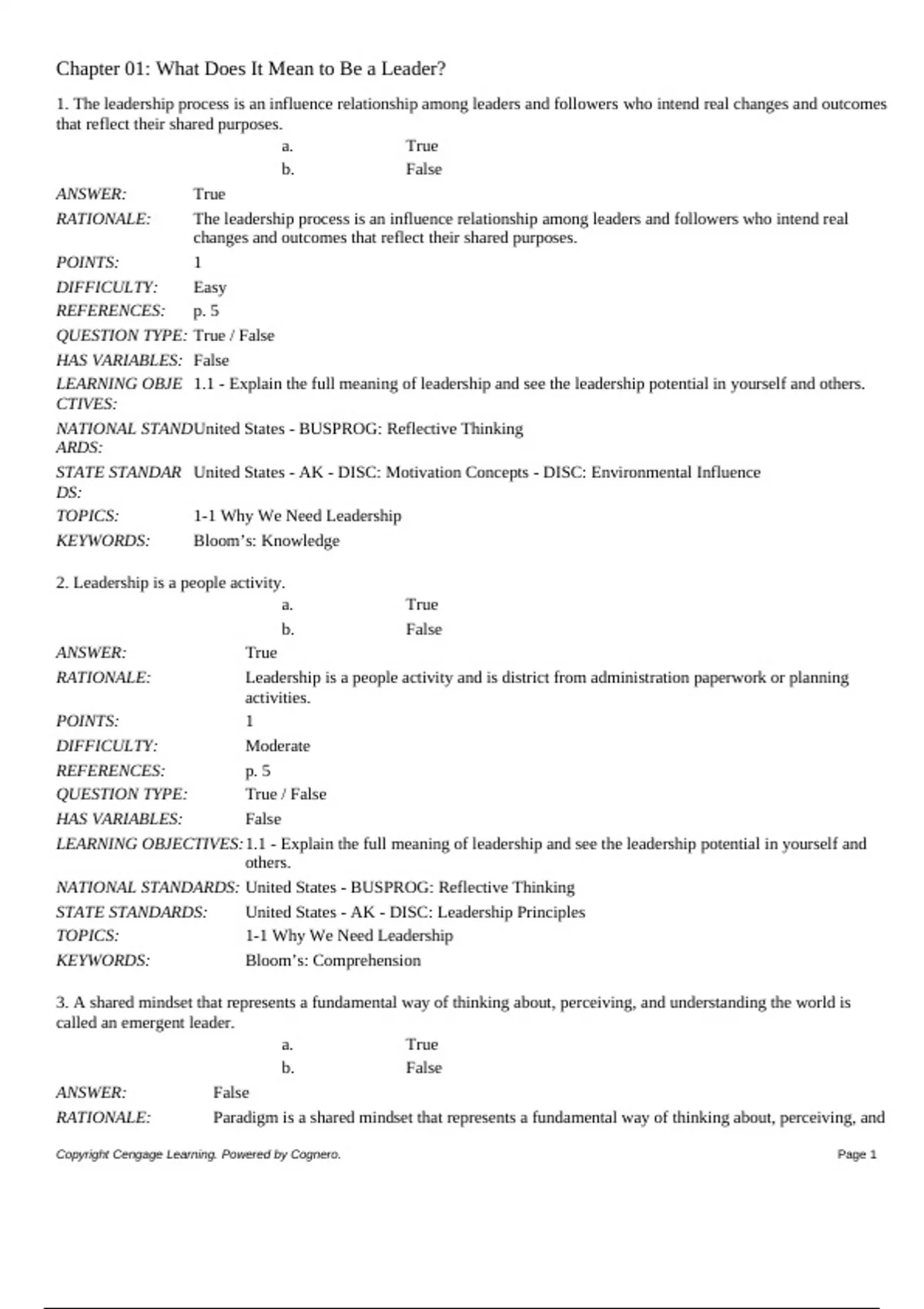 test bank, practice questions: The Leadership Experience ,Daft, -8e ...