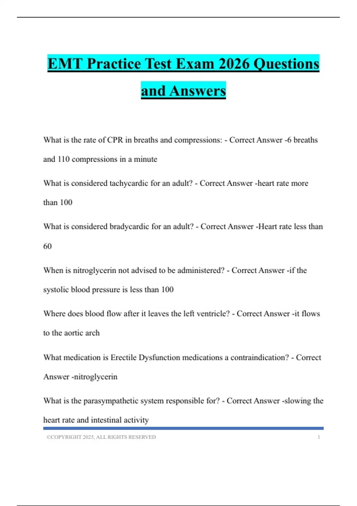 EMT Practice Test Exam 2026 Questions and Answers - CCHT - Stuvia US