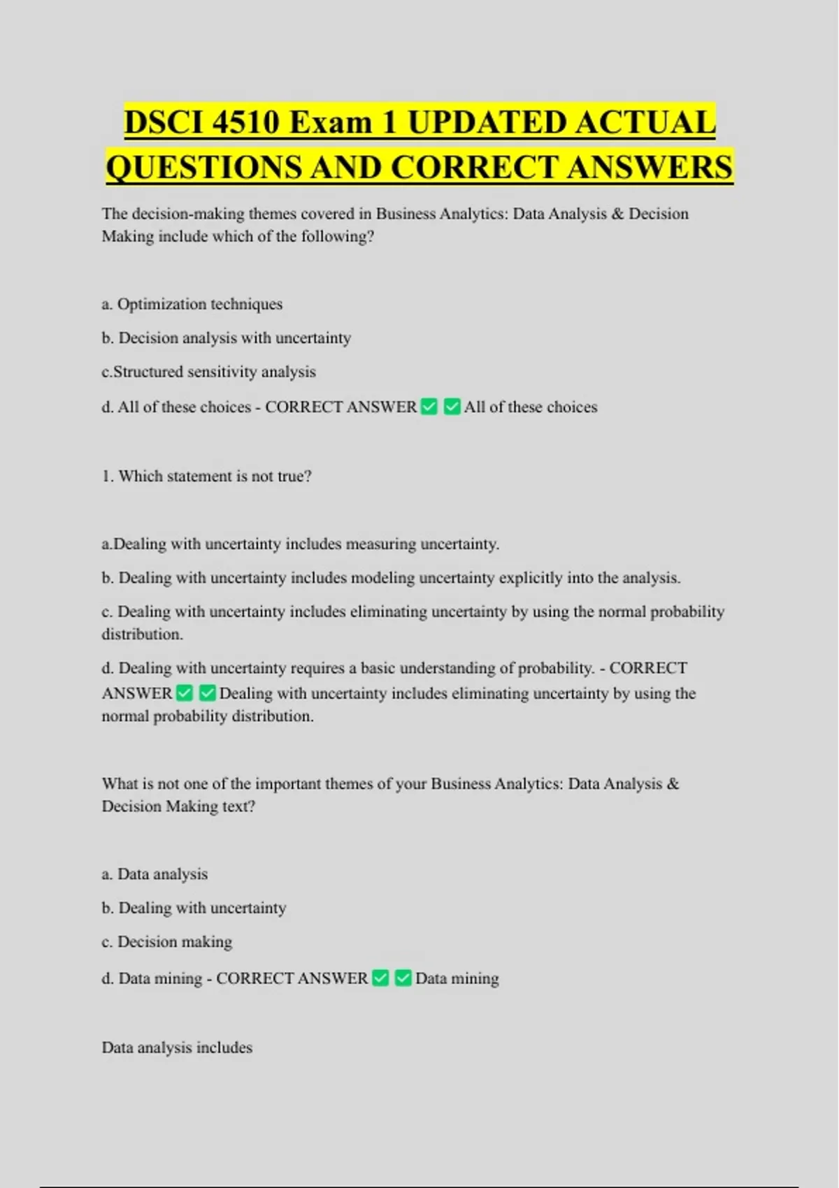 DSCI 4510 Exam 1 UPDATED ACTUAL QUESTIONS AND CORRECT ANSWERS - DSCI ...