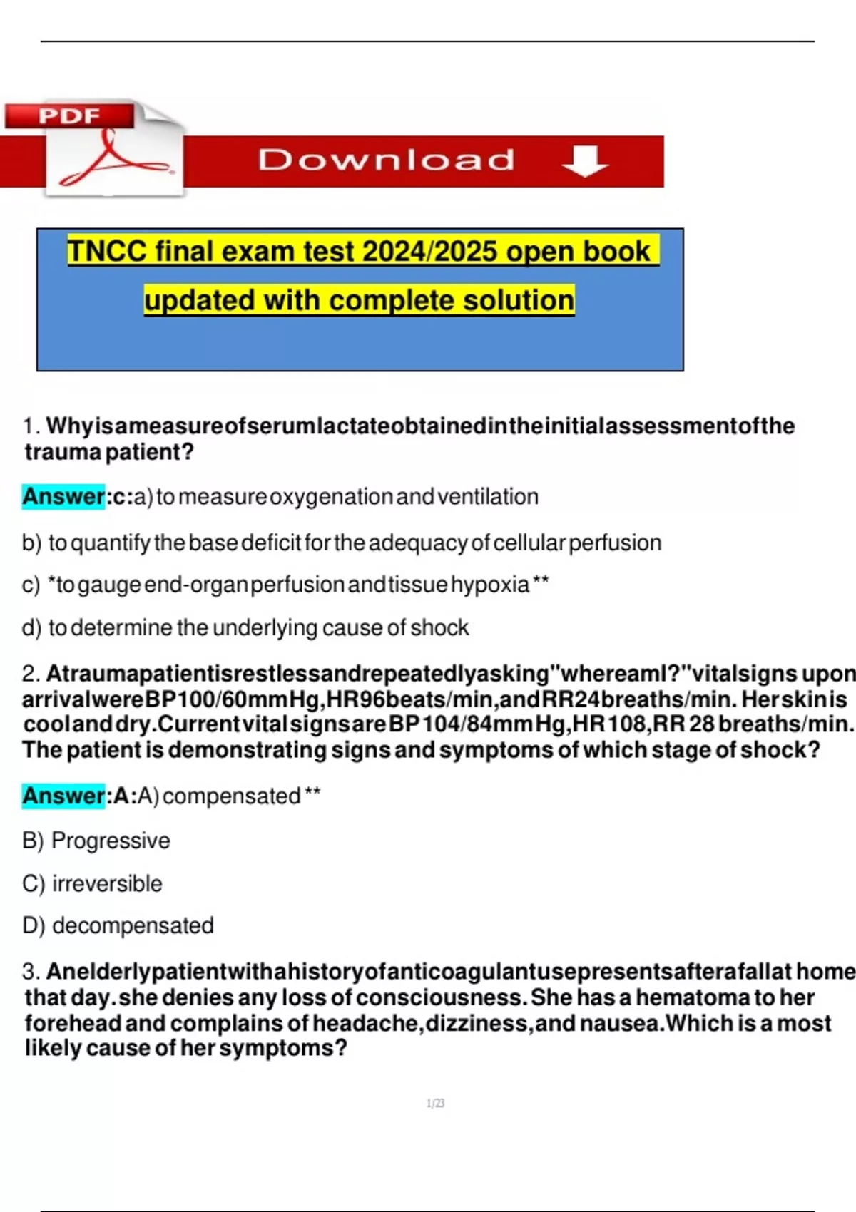 TNCC final exam test 2024/2025 open book updated with complete solution ...