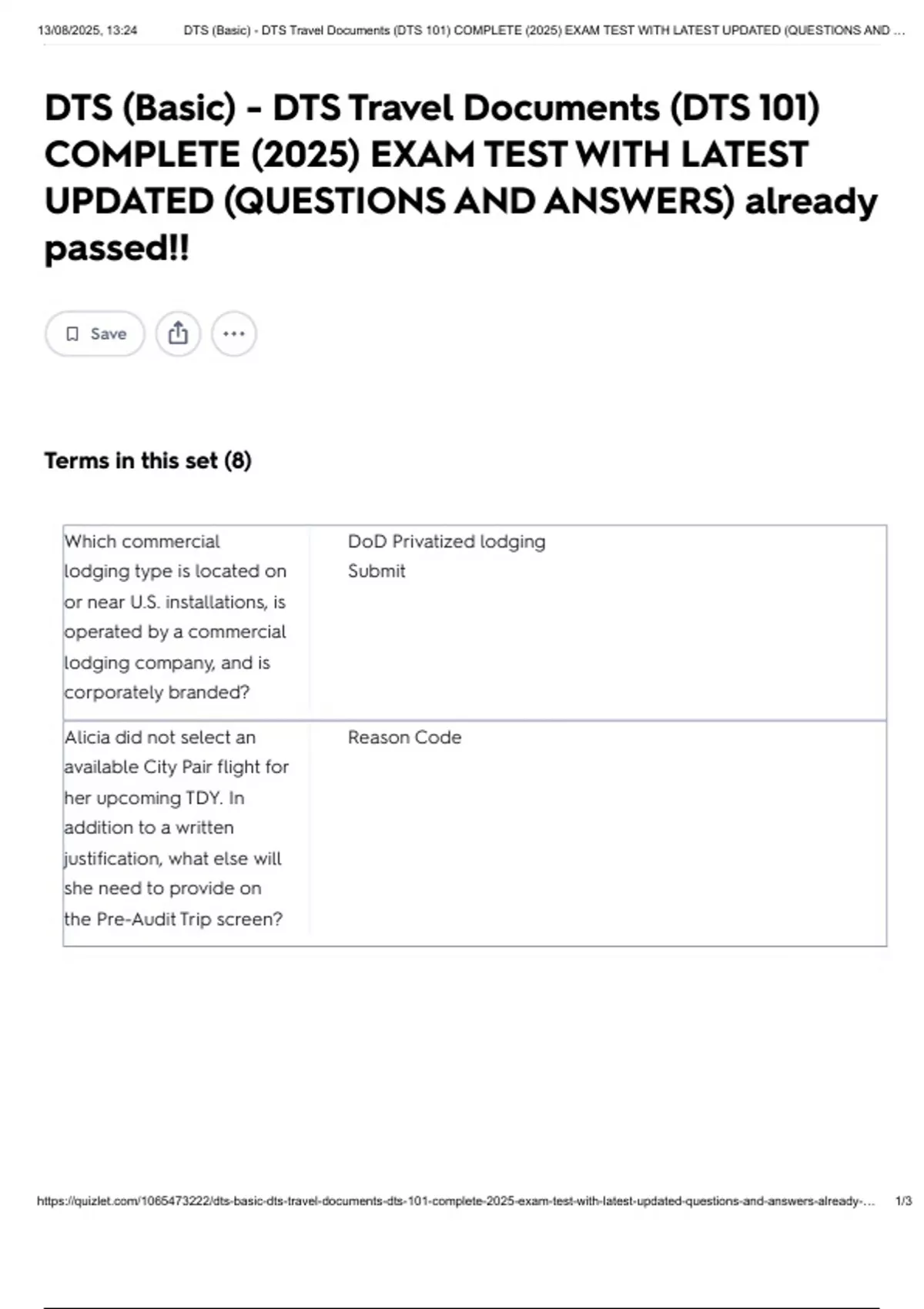 DTS (Basic) - DTS Travel Documents (DTS 101) COMPLETE (2025) EXAM TEST ...