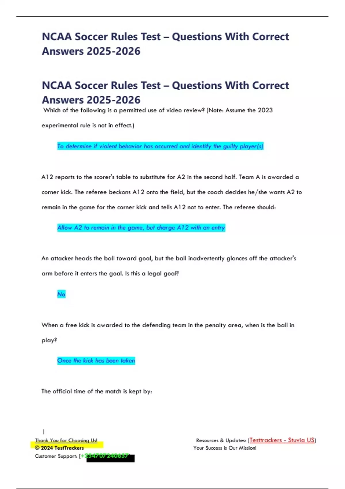 NCAA Soccer Rules Test – Questions With Correct Answers - Nursing ...