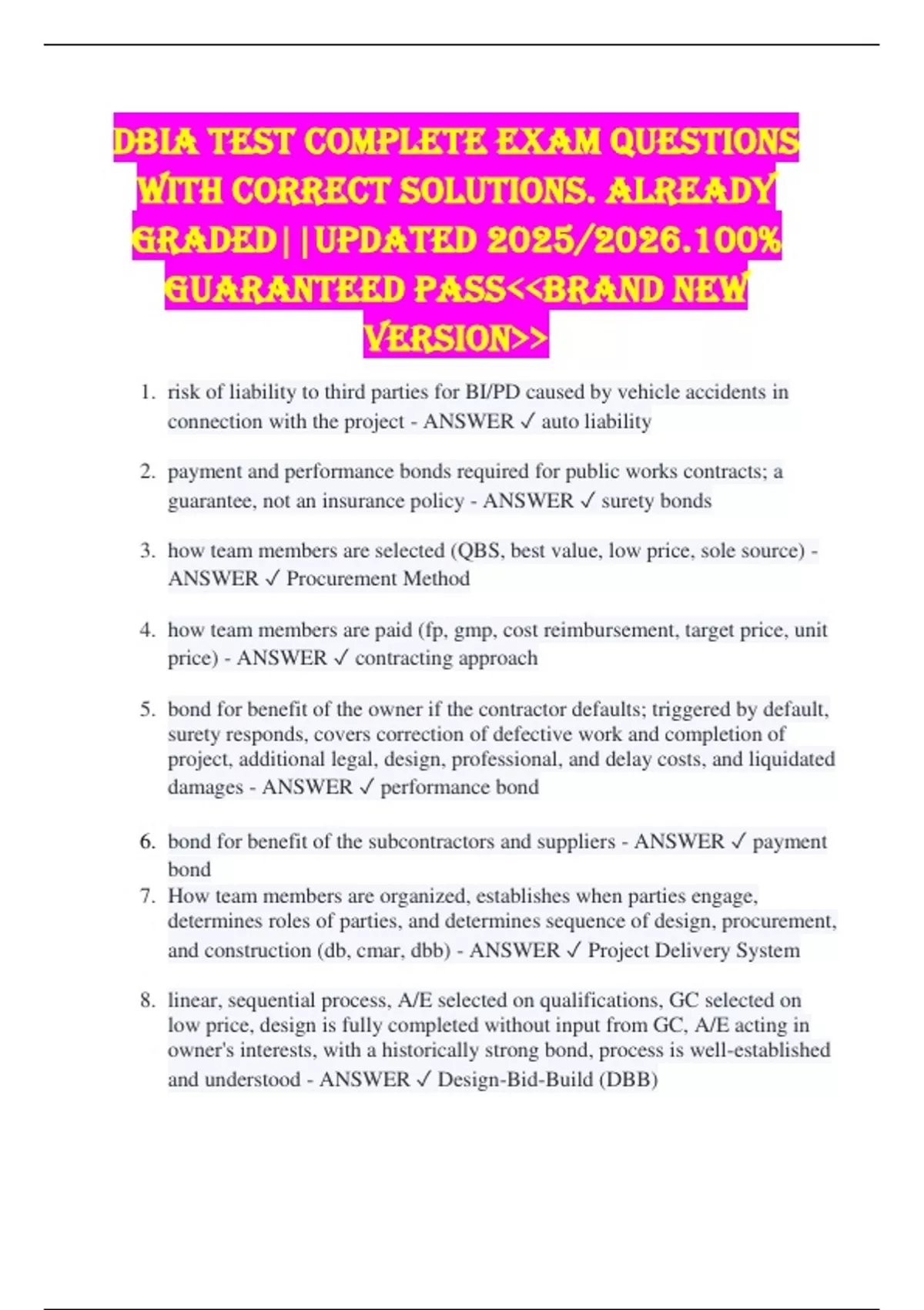 DBIA Test COMPLETE EXAM QUESTIONS WITH CORRECT SOLUTIONS. ALREADY ...