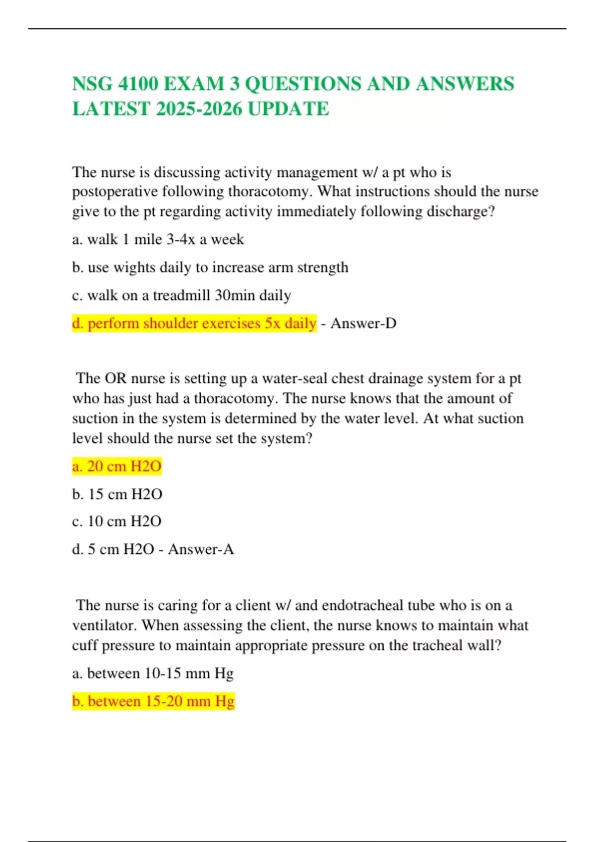 NSG 4100 EXAM 3 QUESTIONS AND ANSWERS LATEST UPDATE - NSG 4100 - Stuvia US