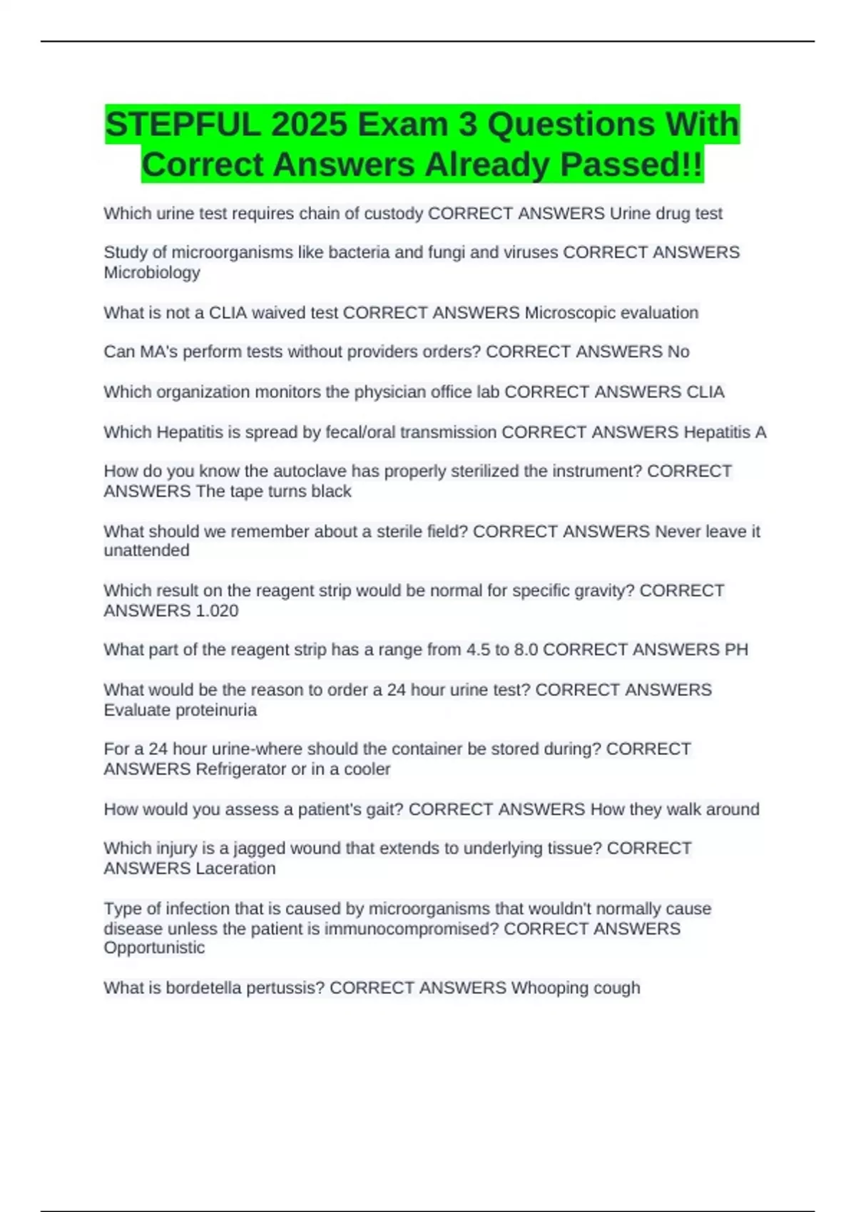 STEPFUL 2025 Exam 3 Questions With Correct Answers Already Passed ...