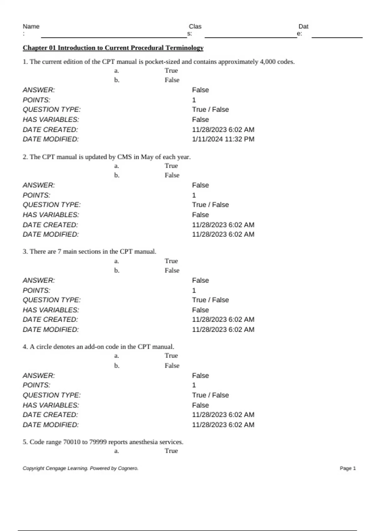Test Bank Practice Questions Understanding Current Procedural