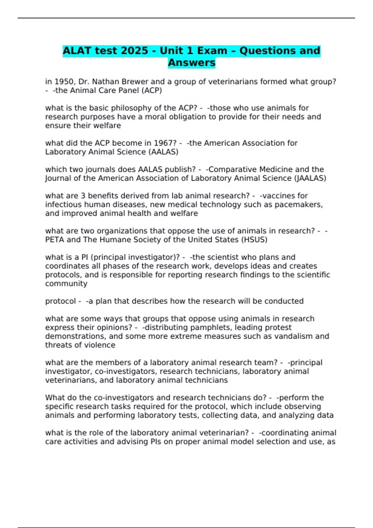 ALAT test 2025 - Unit 1 Exam – Questions and Answers - ALAT test 2025 ...