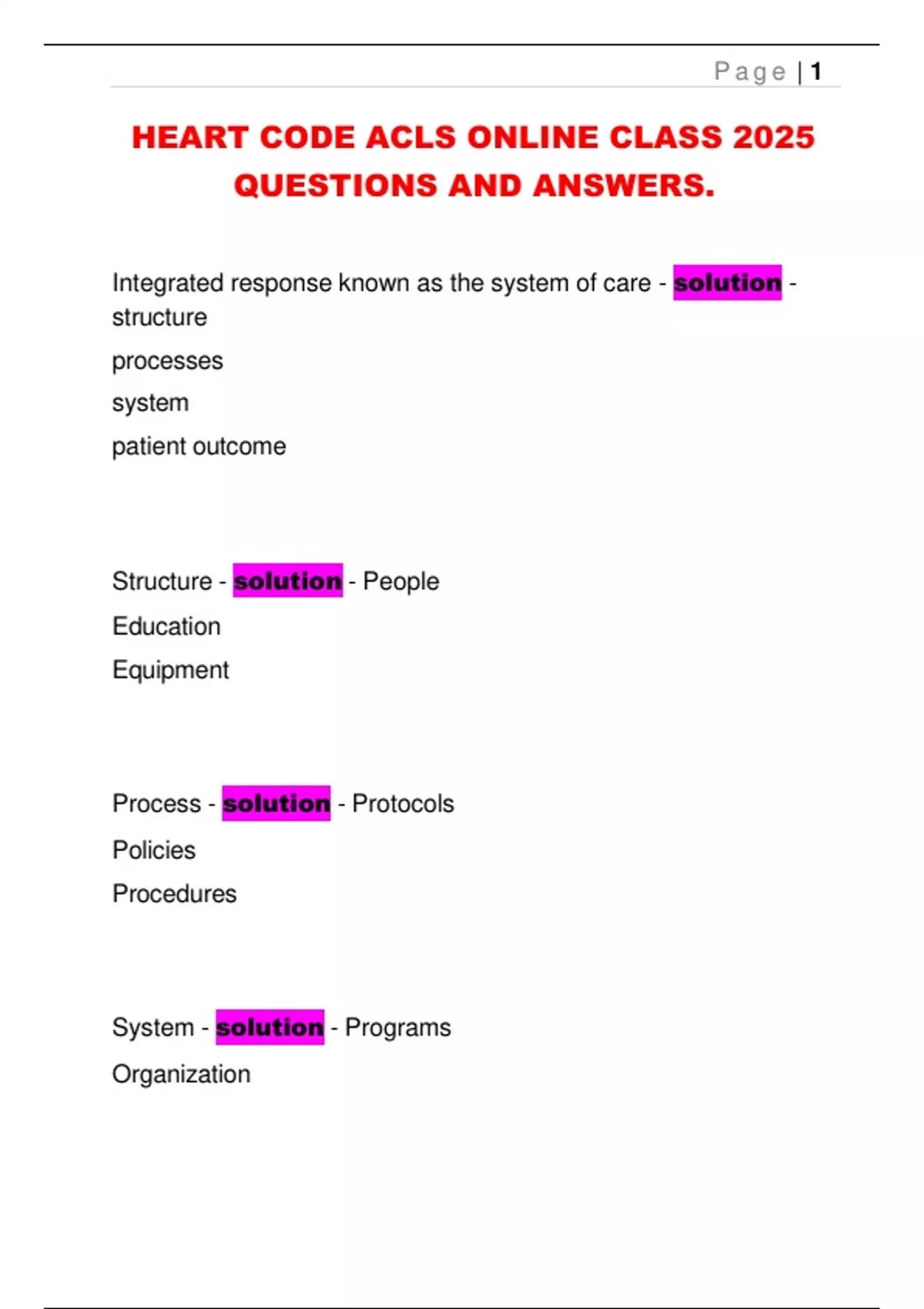 HeartCode ACLS Online Class 2025 – Complete Questions and Answers ...