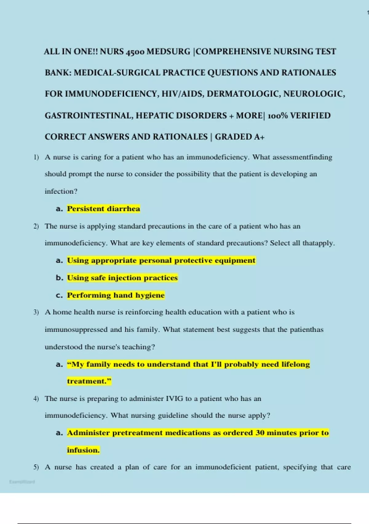 ALL IN ONE!! NURS 4500 MEDSURG |COMPREHENSIVE NURSING TEST BANK ...