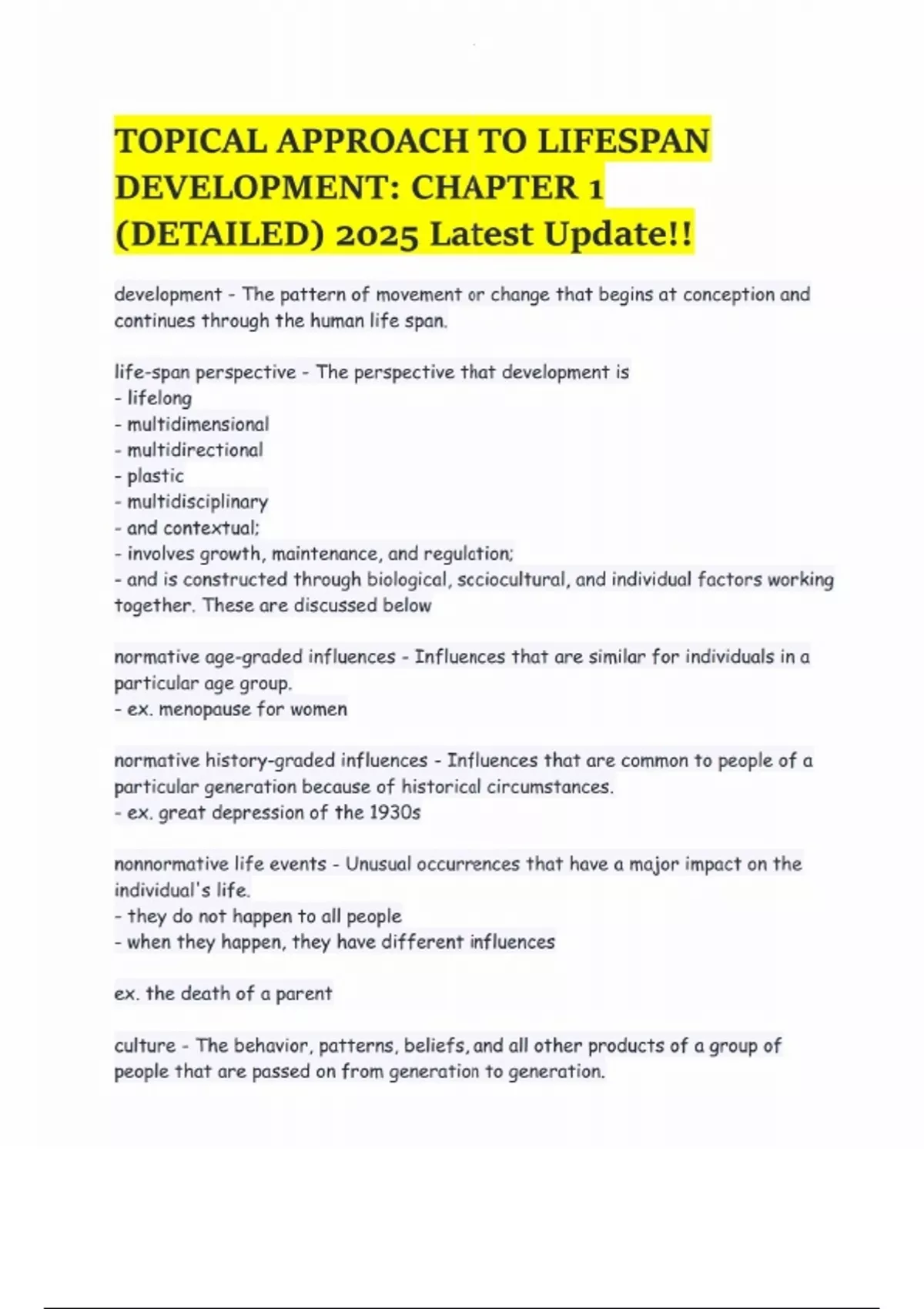 TOPICAL APPROACH TO LIFESPAN DEVELOPMENT- CHAPTER 1 (DETAILED) 2025 ...