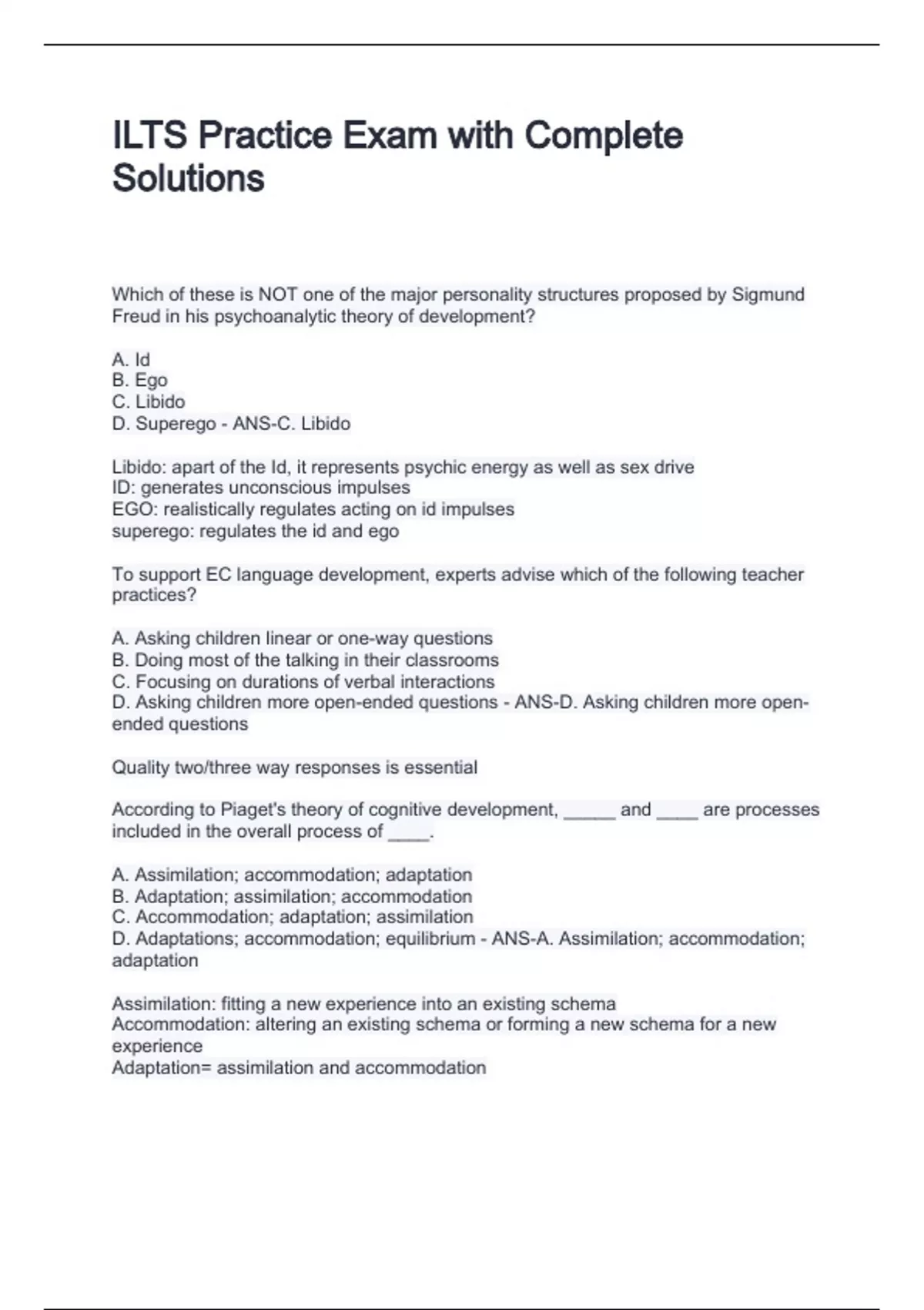 ILTS Practice Exam with Complete Solutions - ILTS - Stuvia US