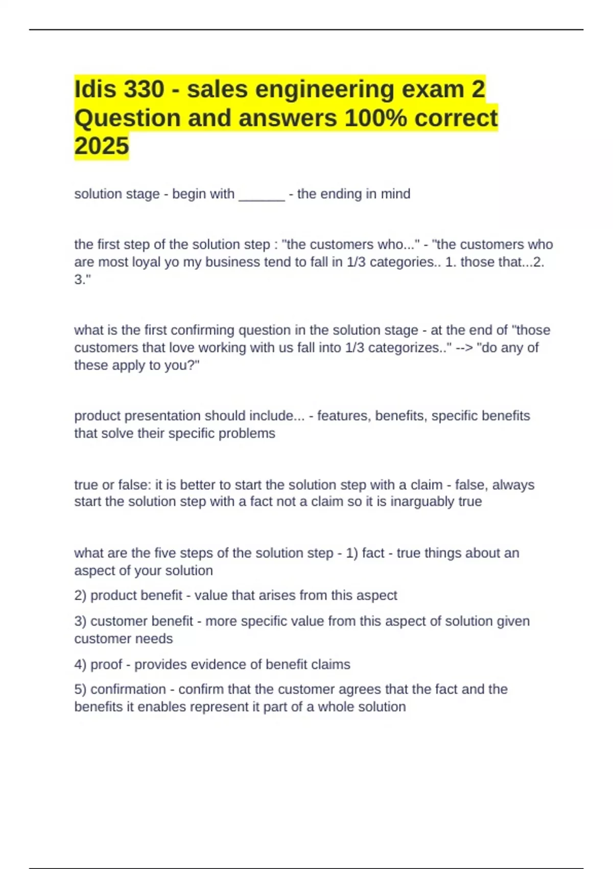 Idis 330 - sales engineering exam 2 Question and answers 100% correct ...