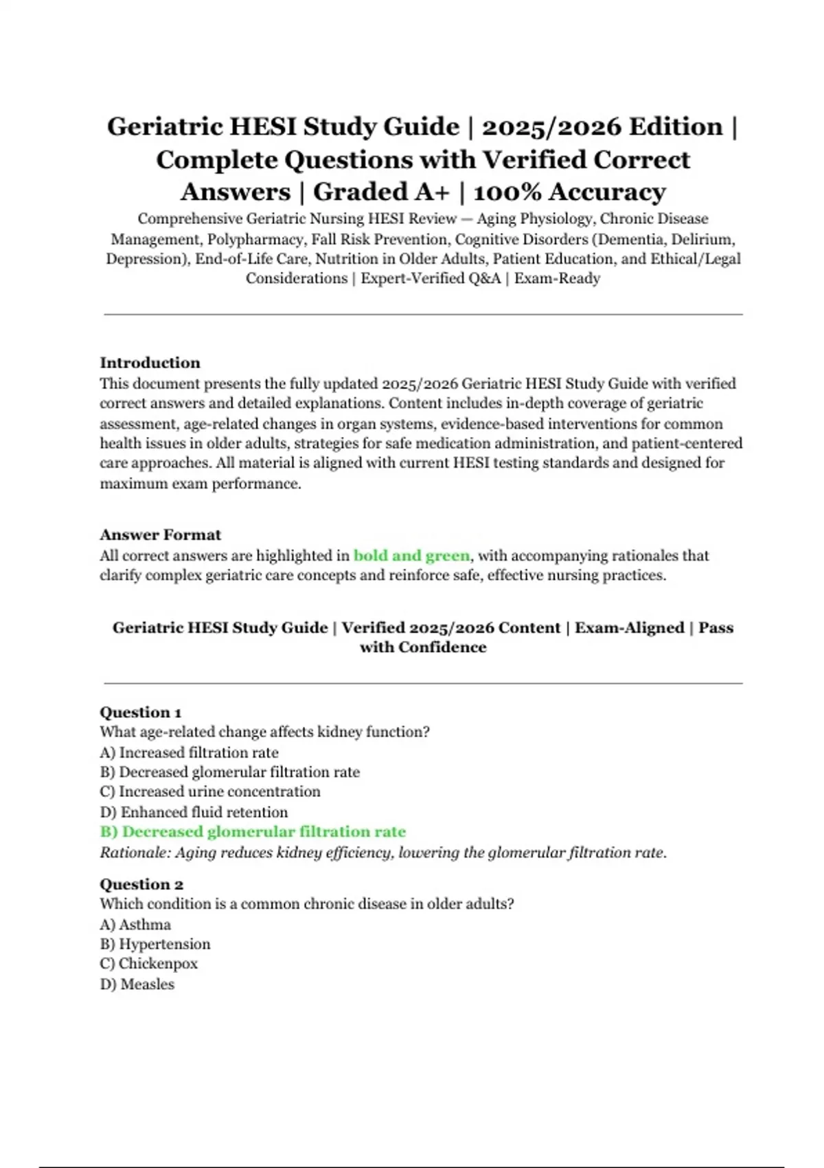 Geriatric HESI Exam 2025/2026 – Complete Questions with Verified ...