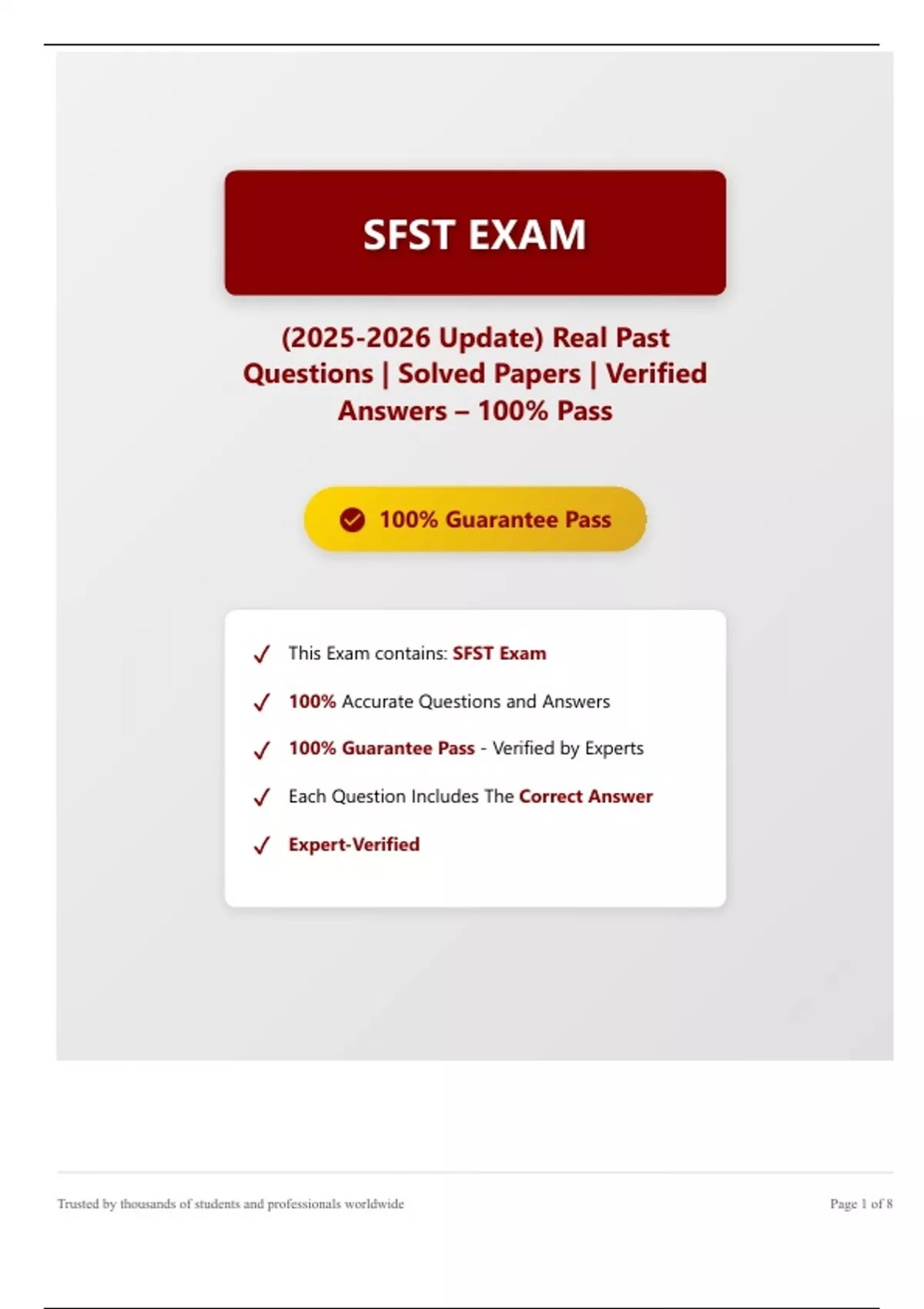 SFST EXAM ( Update) Real Past Questions | Solved Papers | Verified ...