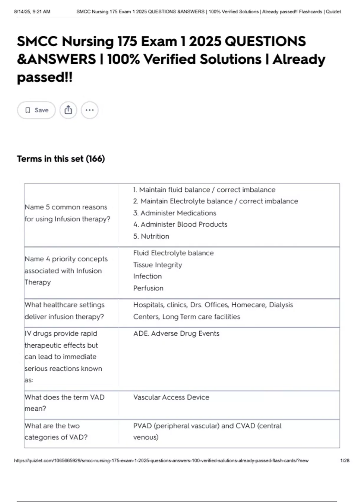 SMCC Nursing 175 Exam 1 2025 QUESTIONS &ANSWERS | 100% Verified ...